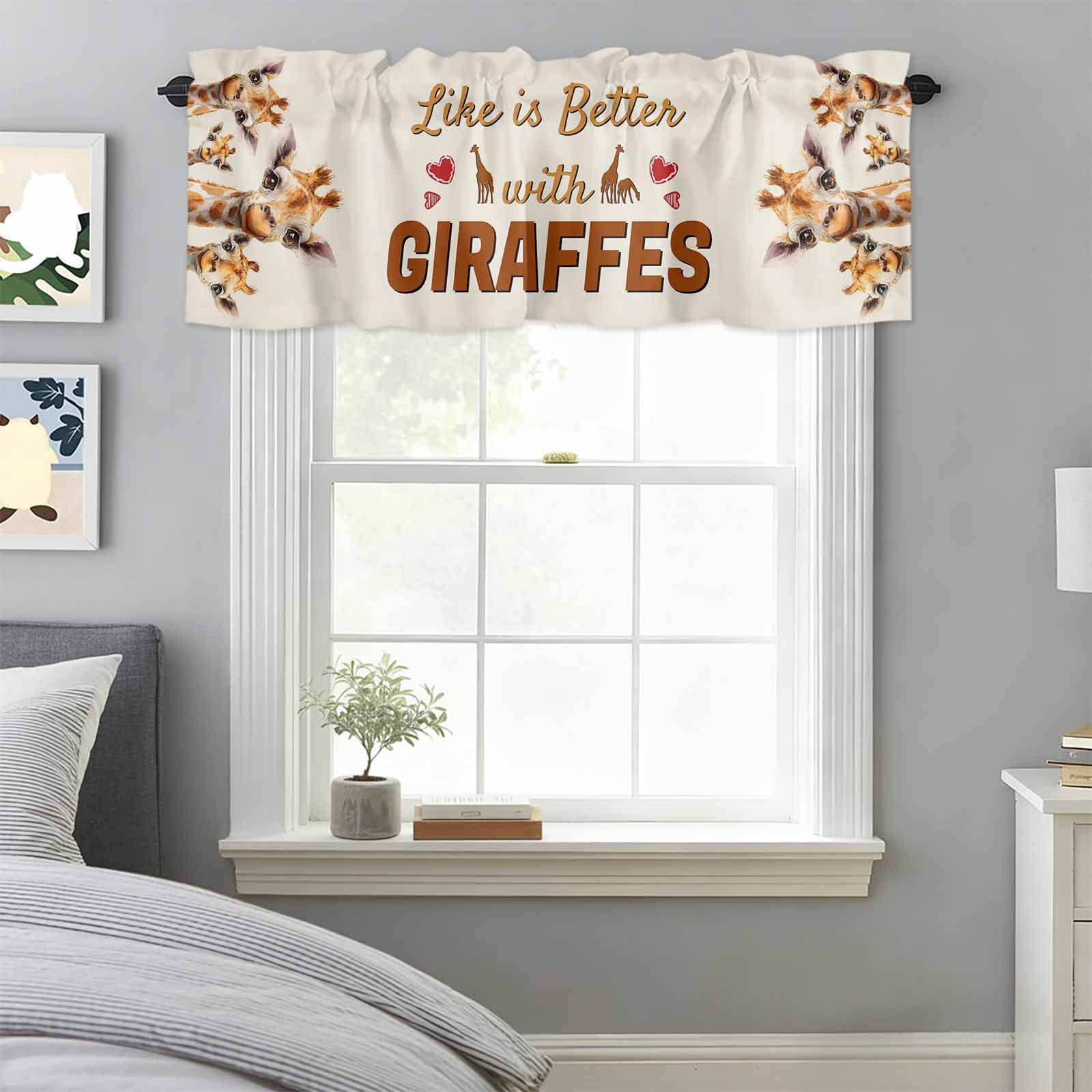 Farmhouse Giraffe Love Heart Valances for Windows,Rod Pocket Valance ...