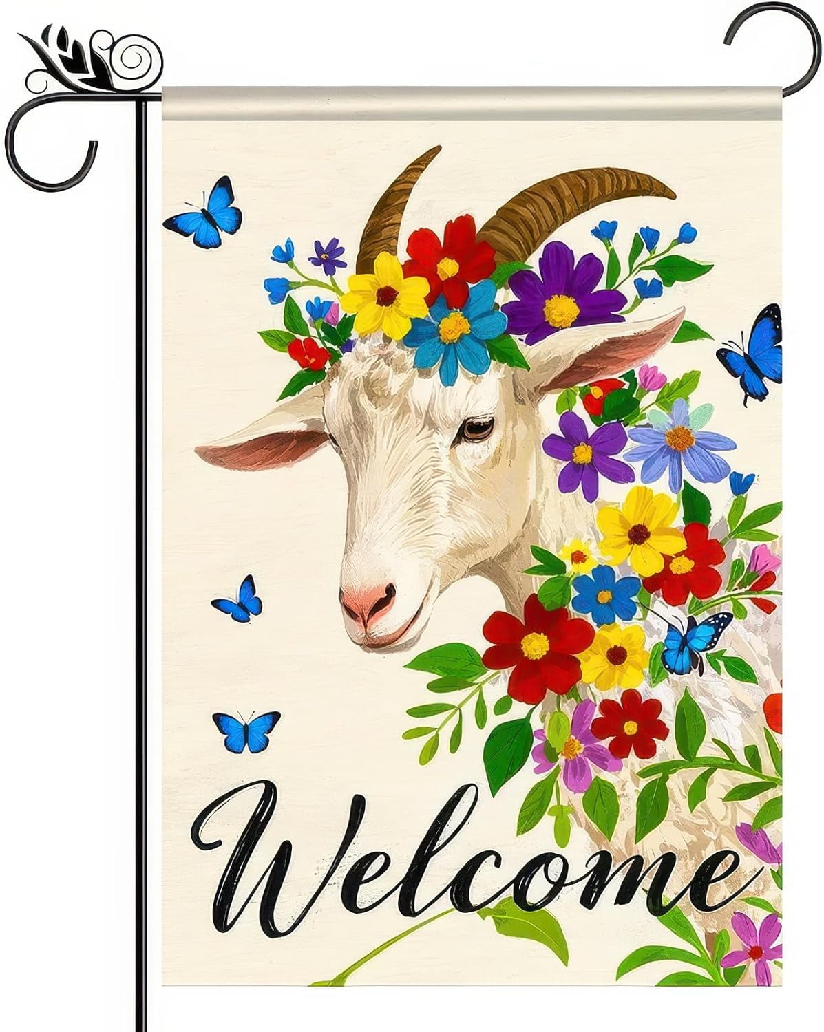 Farmhouse Goat Garden Flag Double Sided Floral Outdoor Yard Flag Rustic ...