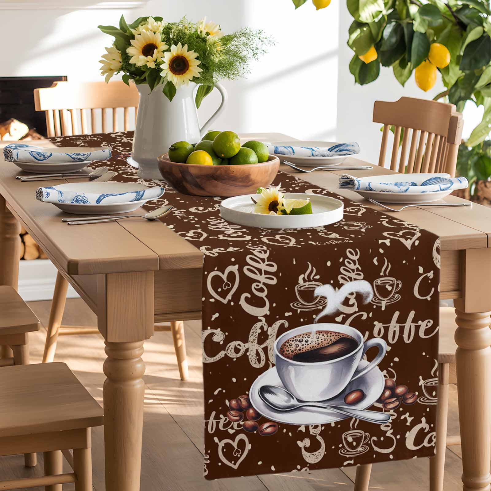 Farmhouse Graffiti Art Texts Coffee Cup Table Runner-90 Inch Long Retro ...