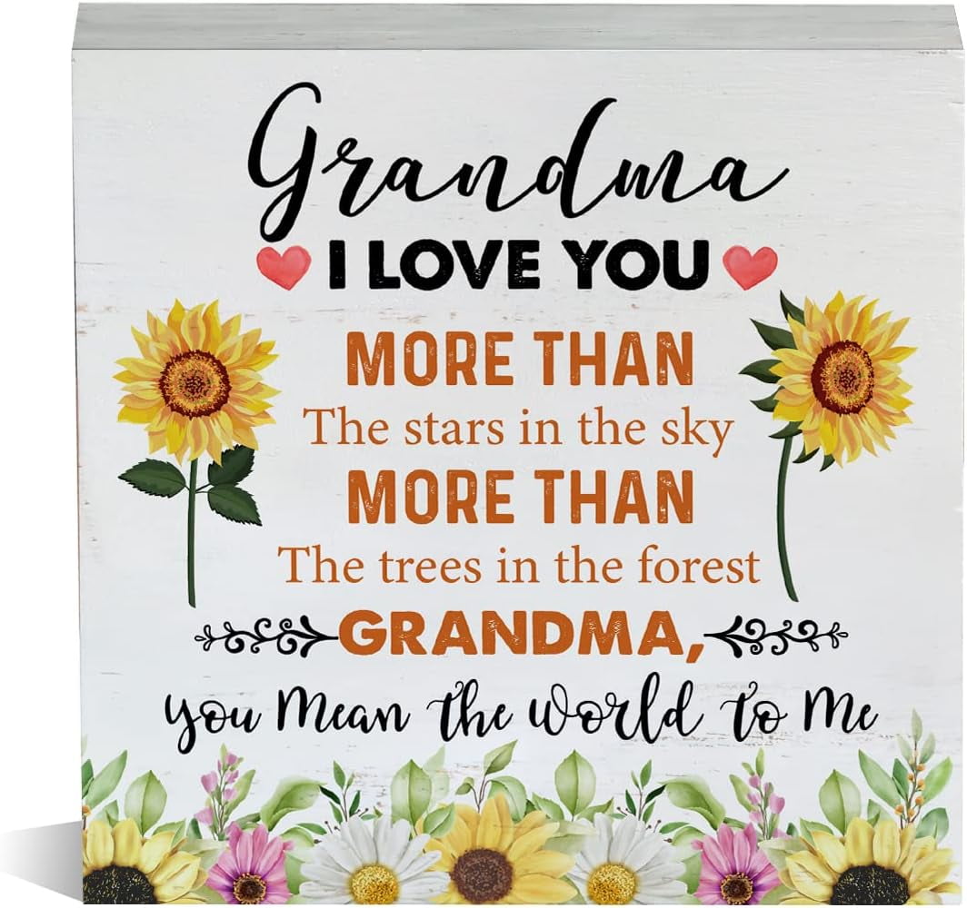 Farmhouse Grandma I Love You Wooden Box Sign Rustic Style Sunflowers ...