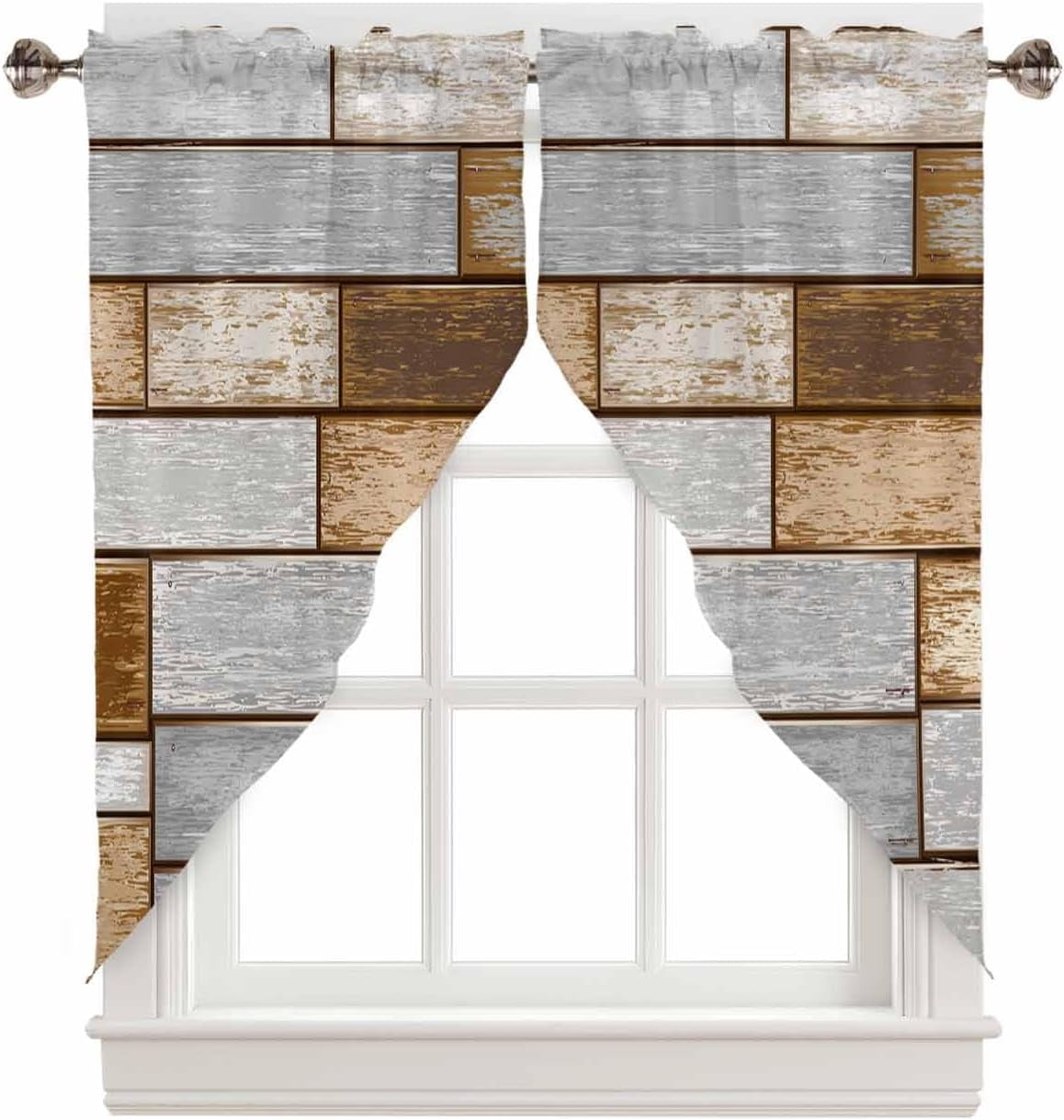 Farmhouse Gray Brown Swag Curtains For Living Roombedroom Country Vintage Wooden Swag Kitchen