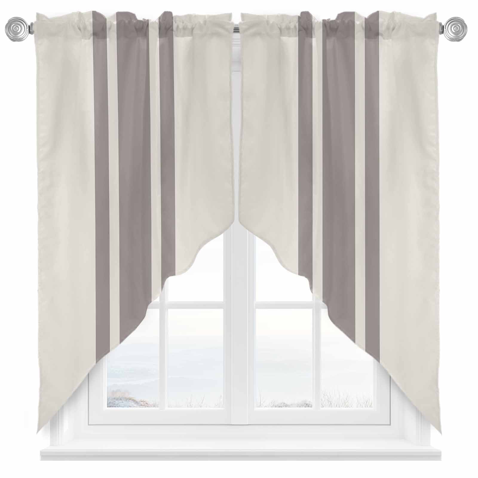 Farmhouse Gray Swag Valances for Windows 2 Pack Sripes Cream Background ...