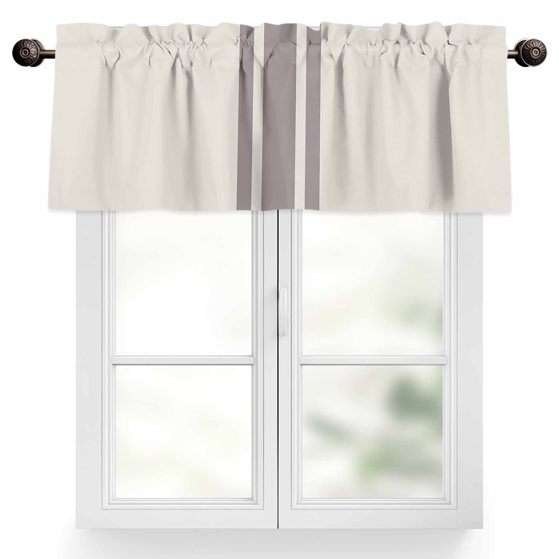 Farmhouse Gray Valances for Windows, 54 x 18in, Sripes Cream Background ...