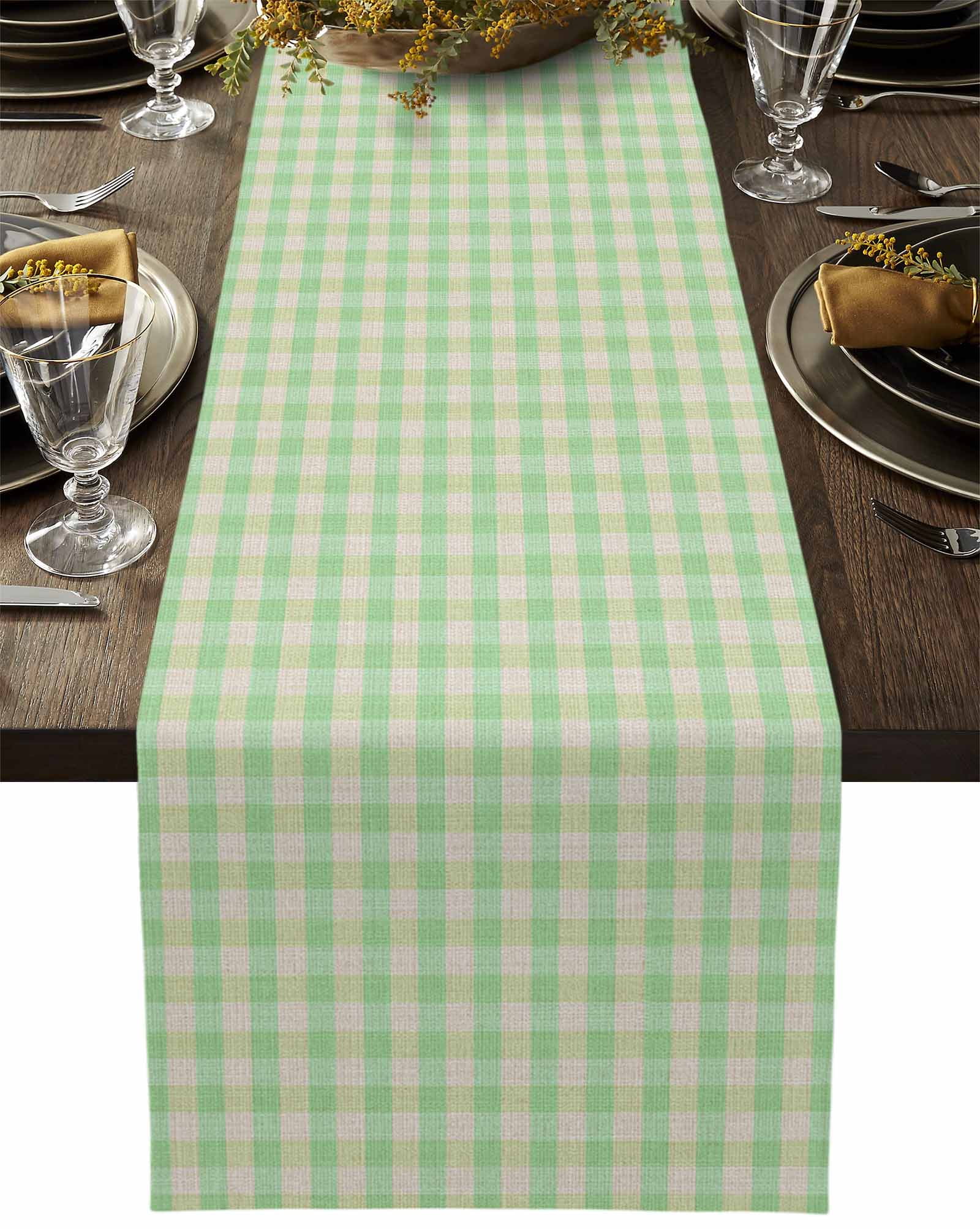 Farmhouse Green Gingham Check Table Runners 13x36 Inches Long Linen ...