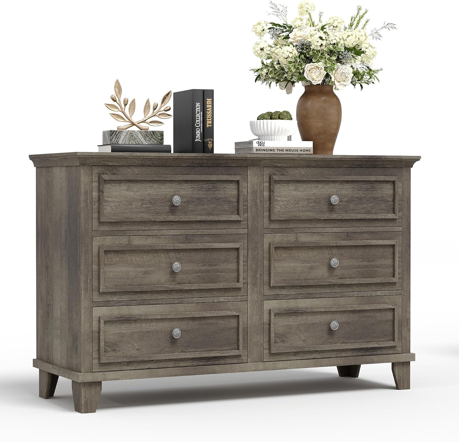 Farmhouse Grey Dresser for Bedroom with 6 Drawer, Double Dresser TV ...