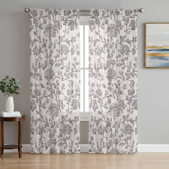 Farmhouse Grey Semi Sheer Curtains 96 Inch Length 2 Panels Set, Vintage ...