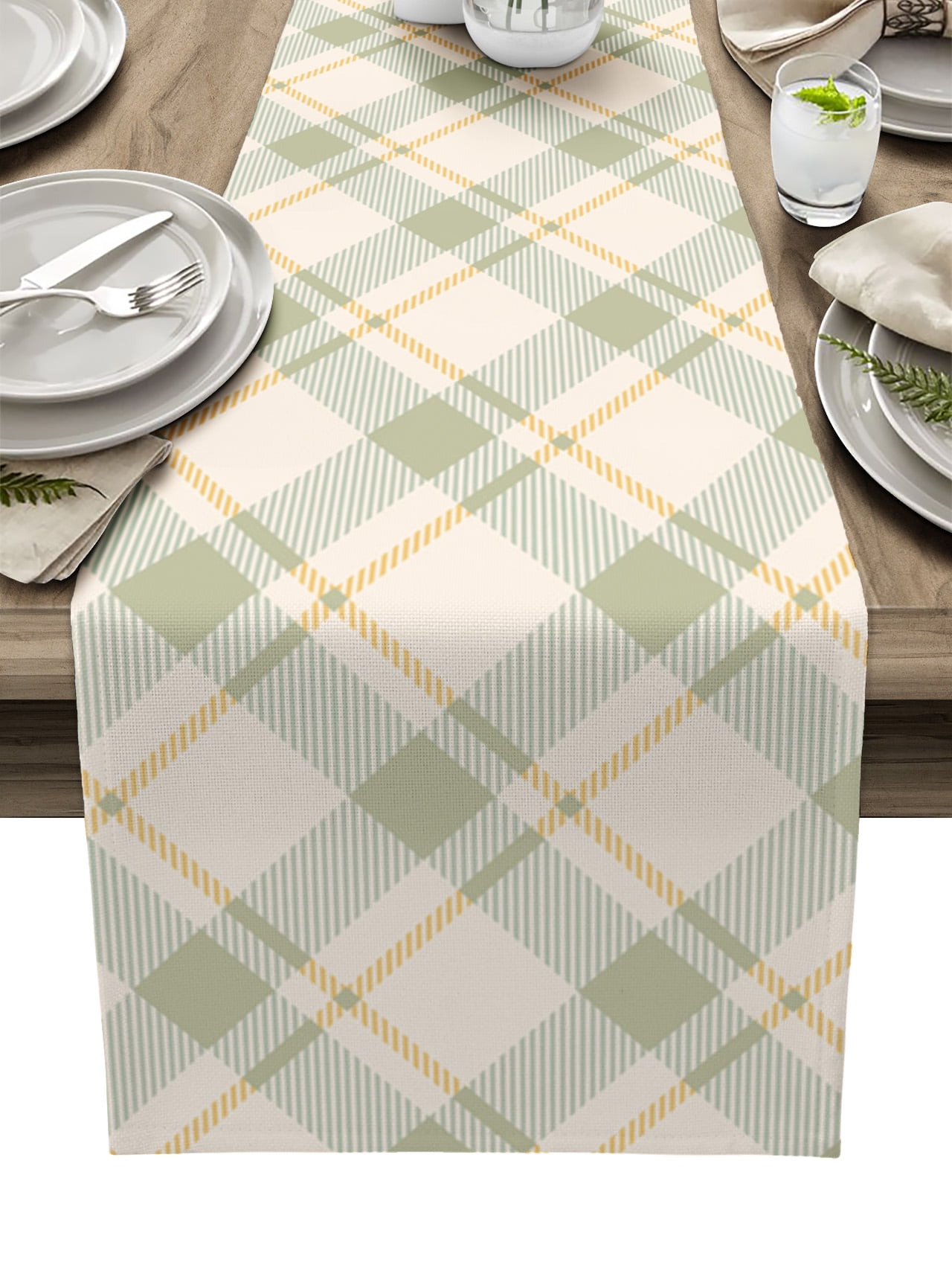 Farmhouse Grid, Table Runner Country Minimalistic Geometric Plaid ...