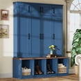 Farmhouse Hall Tree with 4 Hooks, Walnut Bench, Shoe Cabinet & Storage ...