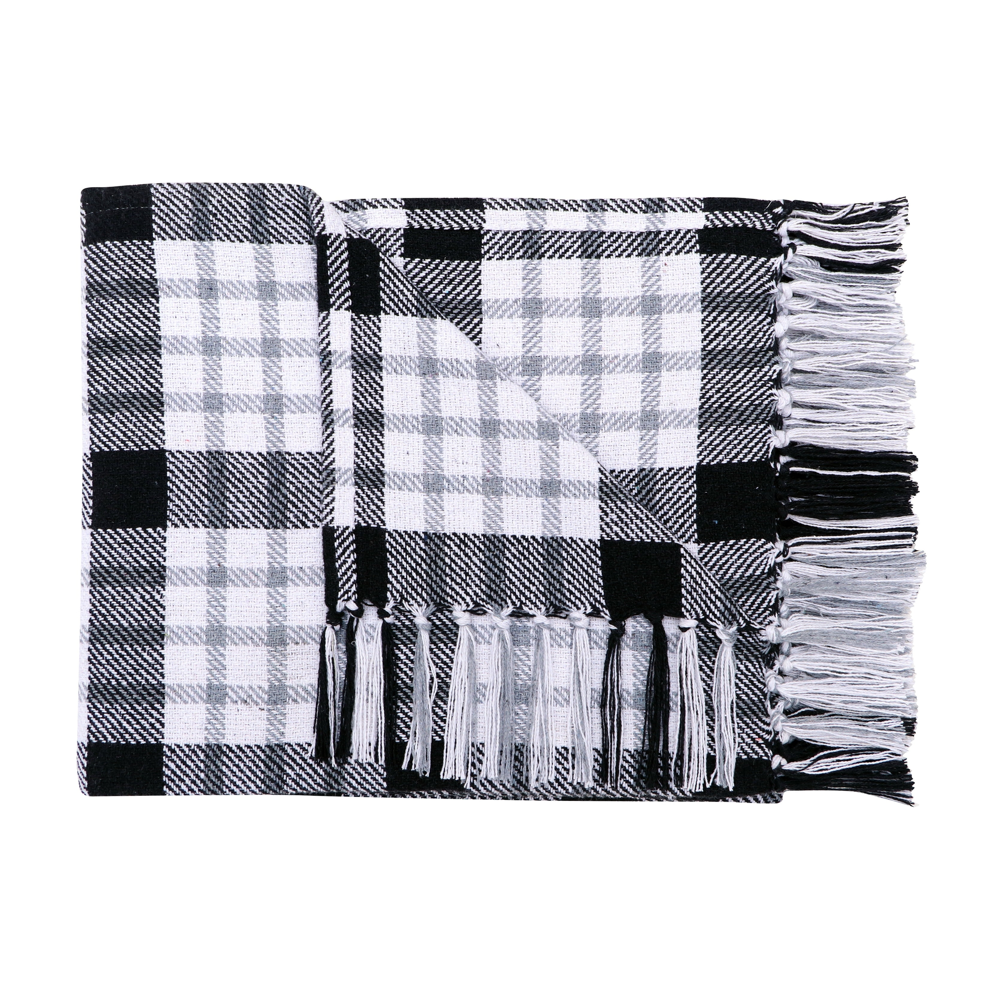 Farmhouse Hand-Woven Plaid Collection Cotton Fringe Throw Blanket ...