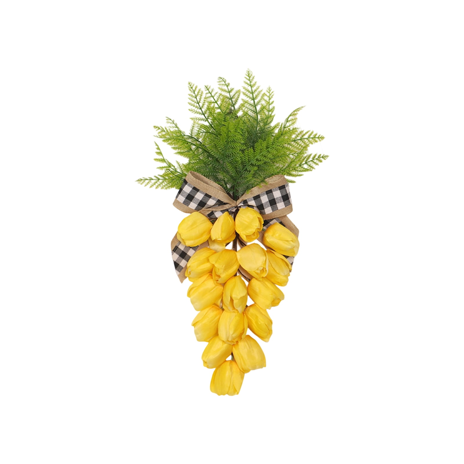 Farmhouse Hanging Floral Decor – Faux Yellow Tulip & Fern Wall Hanging ...