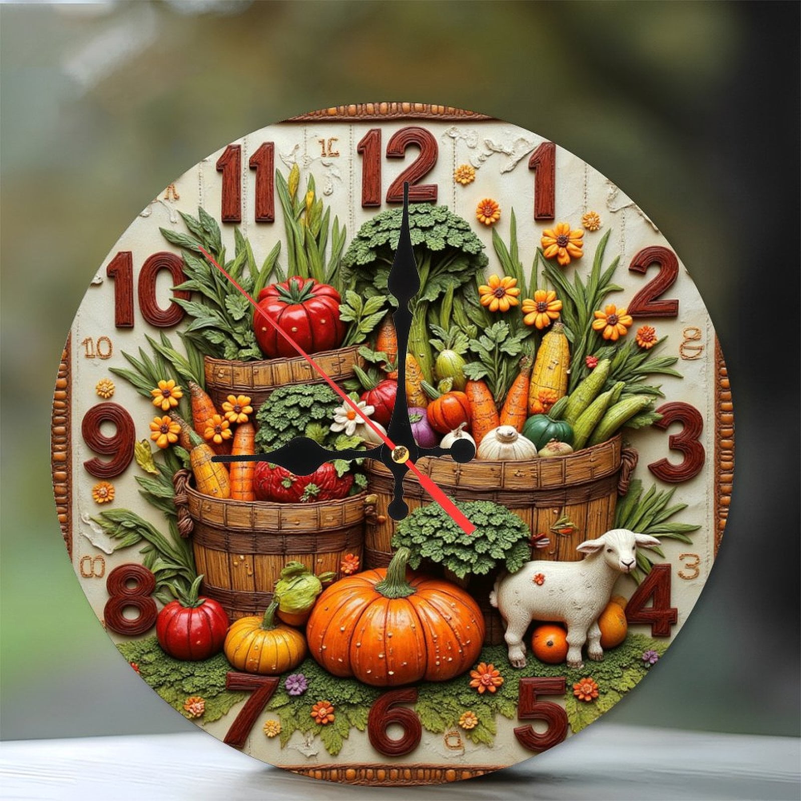Farmhouse Harvest Vegetable Clock Wall Decor 10-Inch Silent Wooden Wall ...