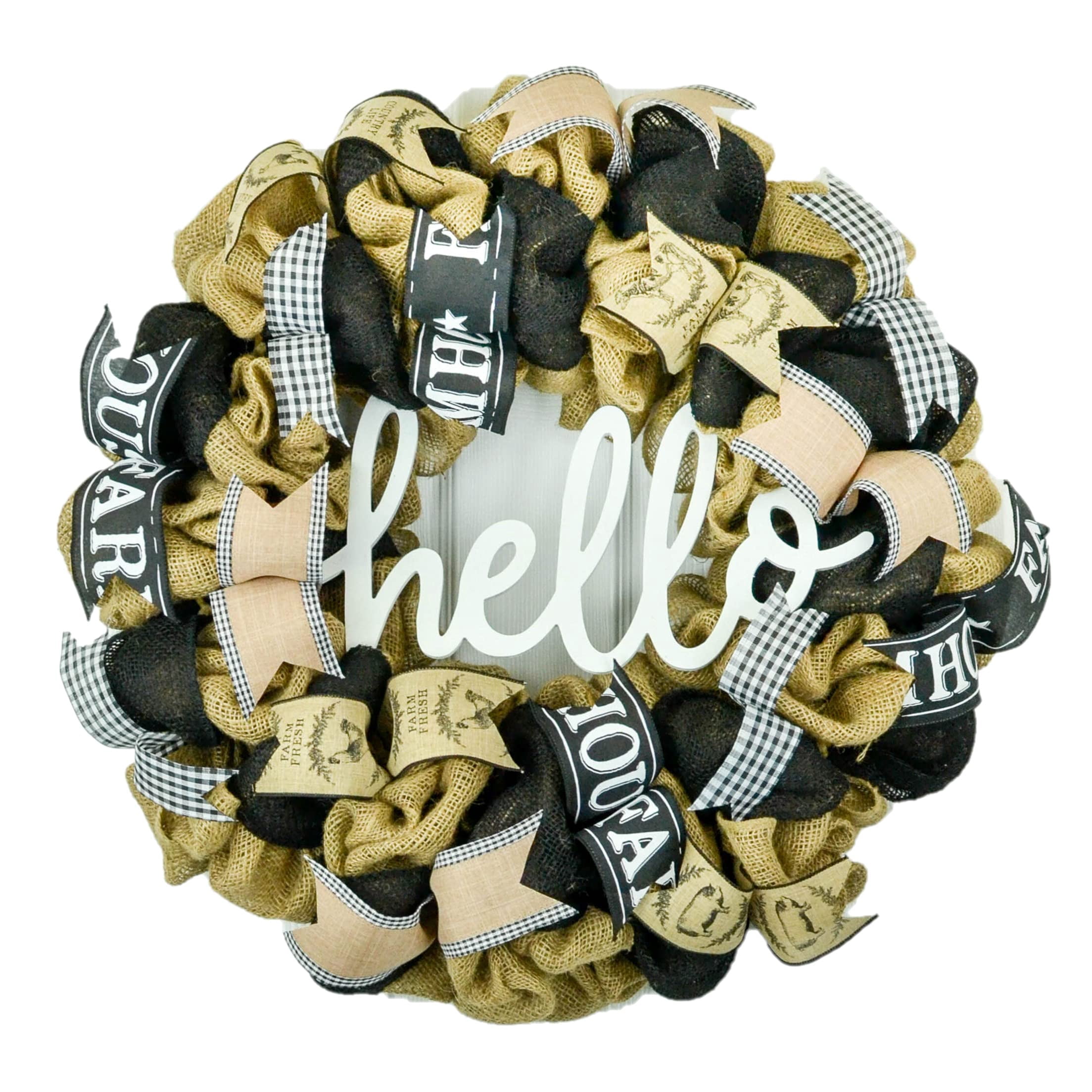 Farmhouse Hello Door Wreath - Everyday Burlap Mesh Front Door Decor ...
