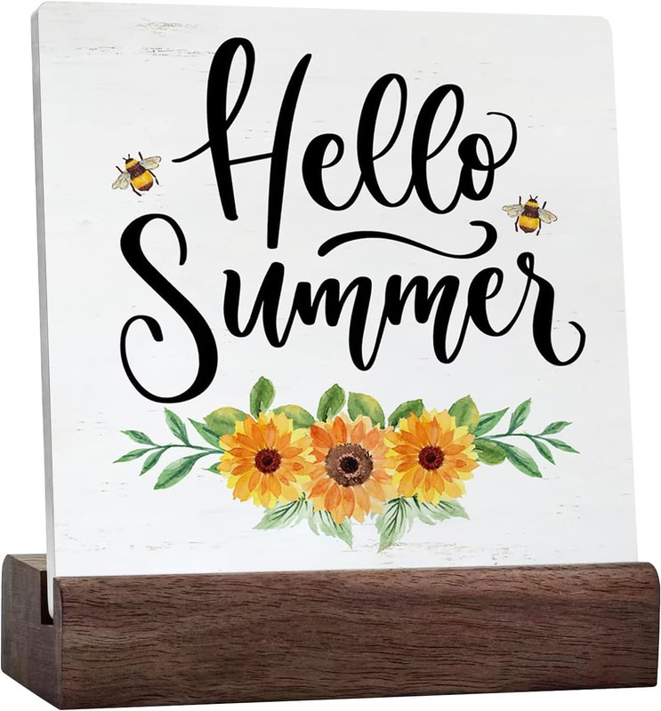 Farmhouse Hello Summer Sunflowers Ceramic Table Sign Summer Sunflower ...