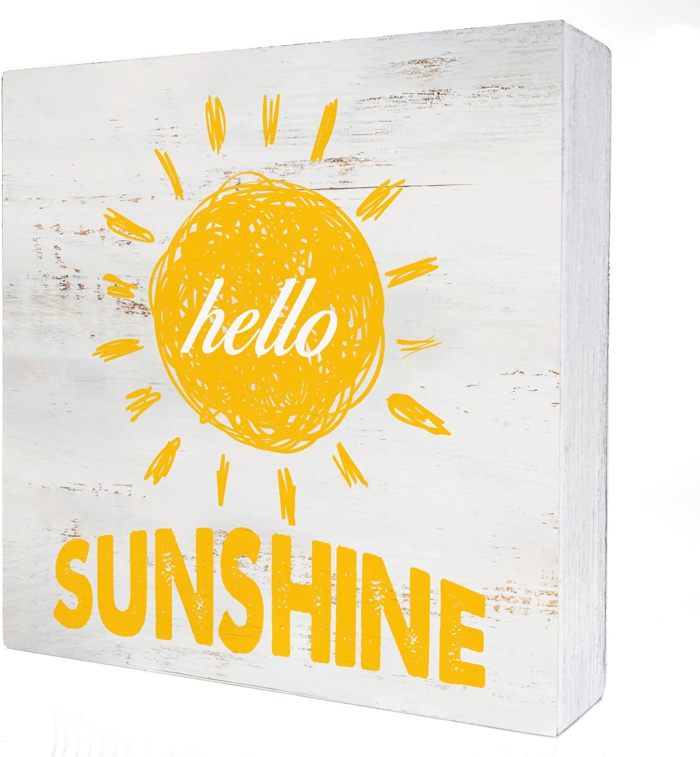Farmhouse Hello Sunshine Wood Box Sign Home Decor Rustic Spring Wooden ...