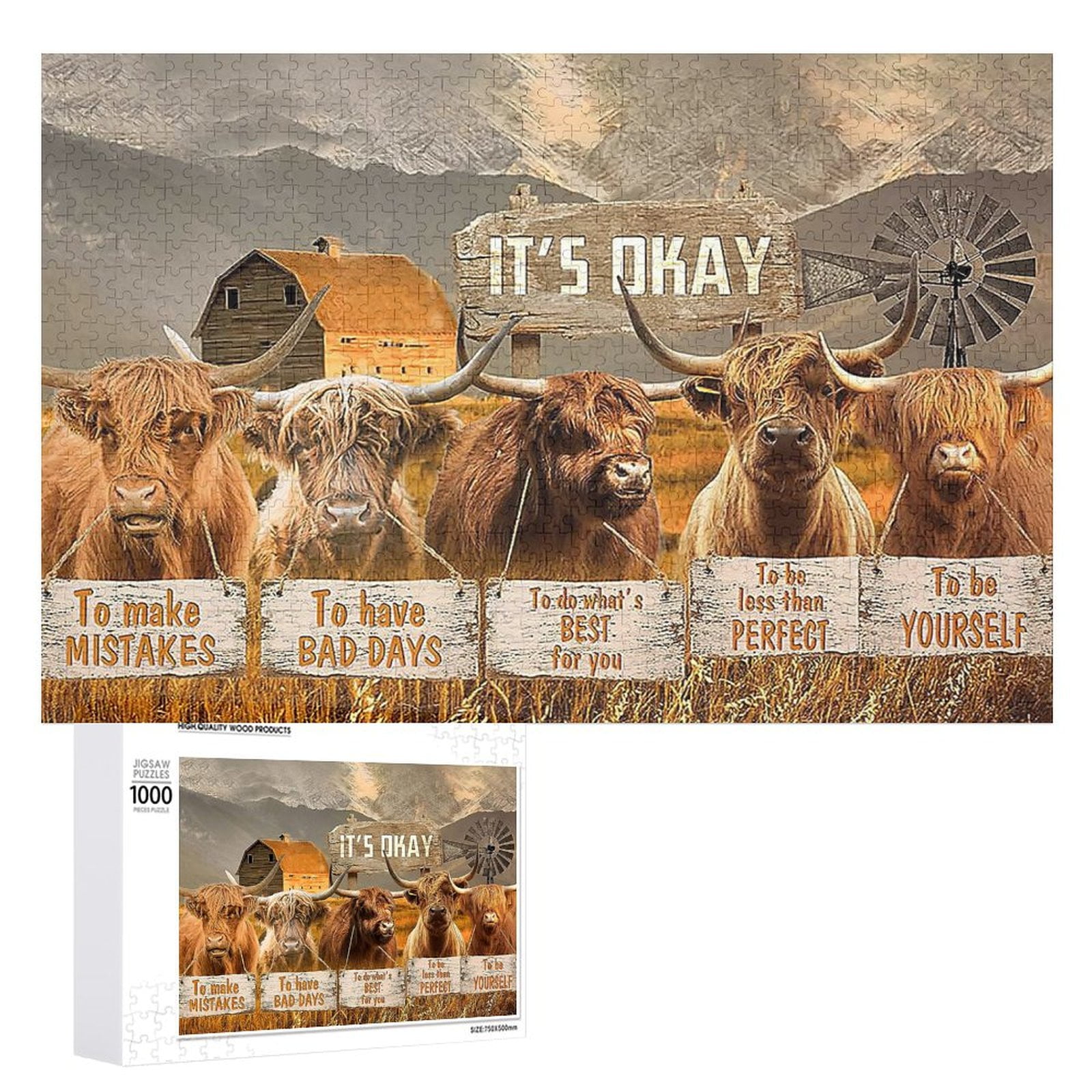 Farmhouse Highland Cow 1000 Piece Jigsaw Puzzles for Adults - Rustic ...