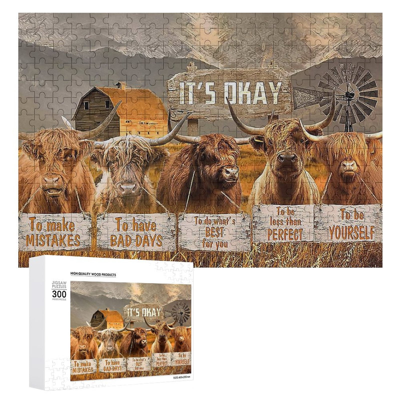 Farmhouse Highland Cow 300 Piece Jigsaw Puzzles for Adults - Rustic ...