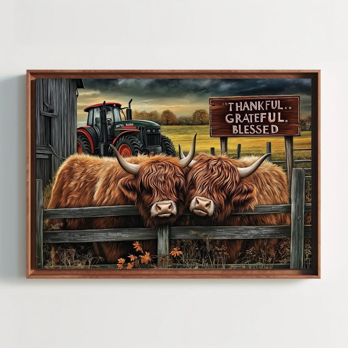 Farmhouse Highland Cow Canvas Print, Rustic Country Barn Wall Art ...