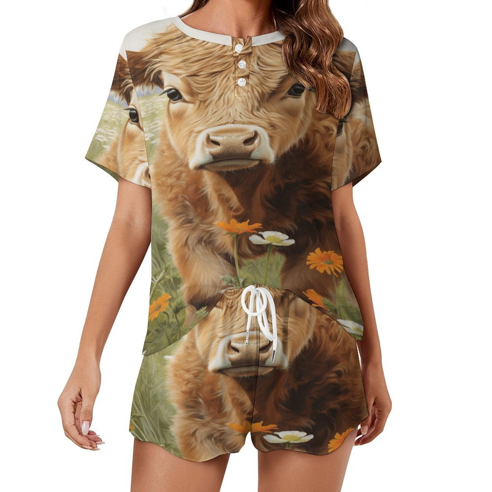 Farmhouse Highland Cow Funny Cattle And Flower 2 Pack Women’s Pajama ...