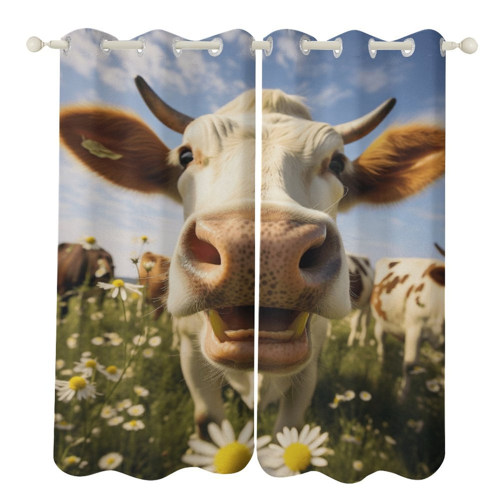 Farmhouse Highland Cow Funny Cattle And Flower Curtains Watercolor ...