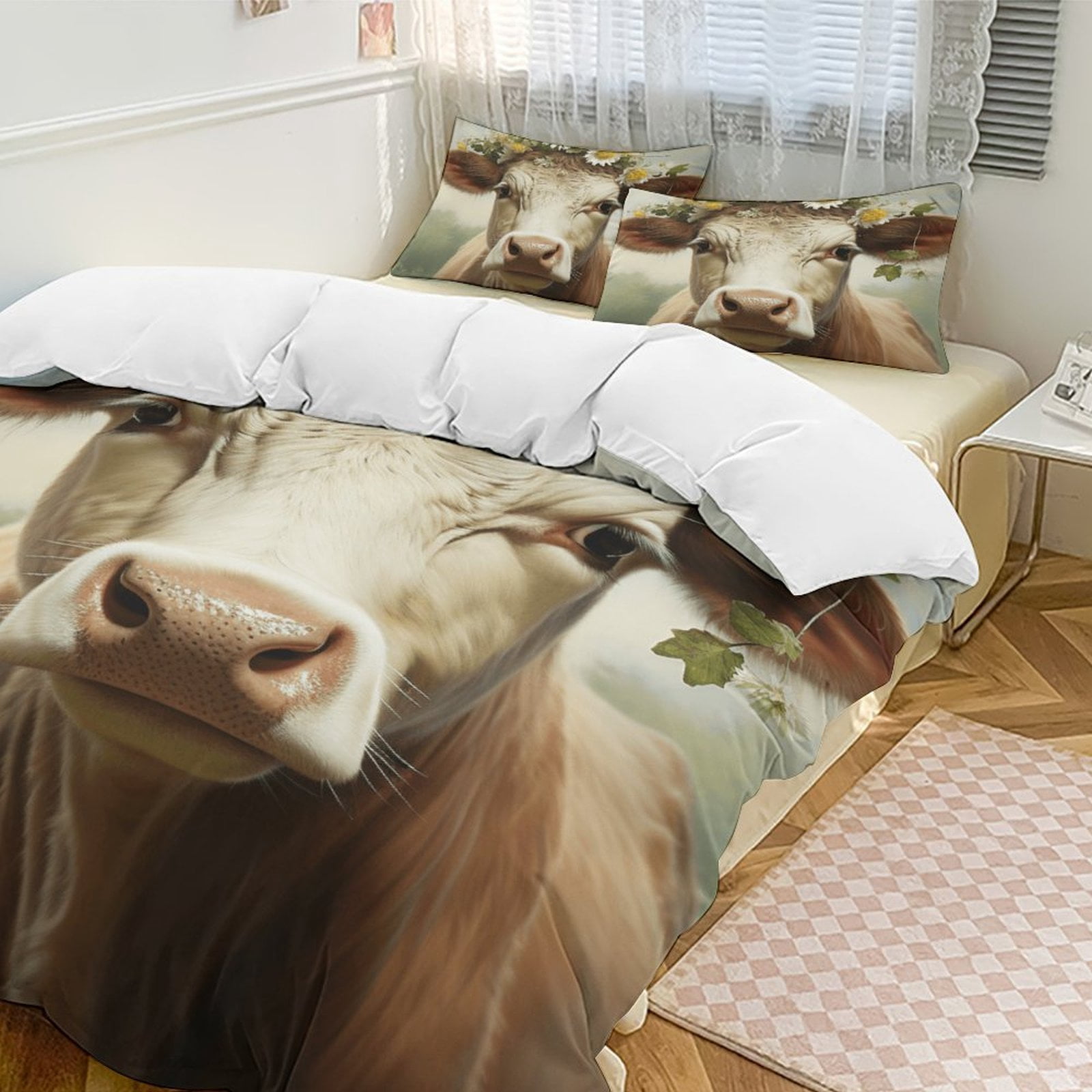Farmhouse Highland Cow Funny Cattle And Flower Duvet Cover Set Themed ...