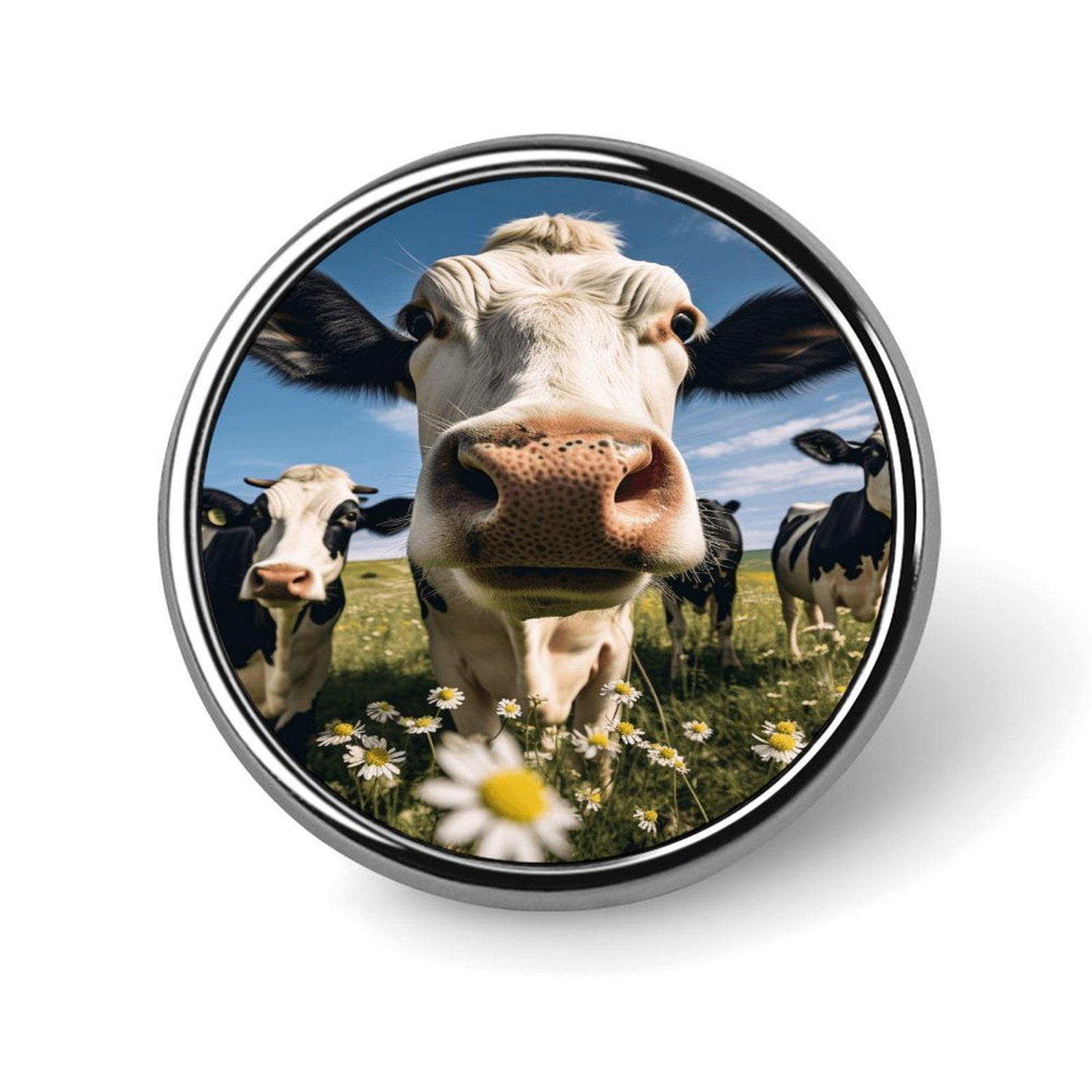 Farmhouse Highland Cow Funny Cattle And Flower Lapel Pin Round Art ...