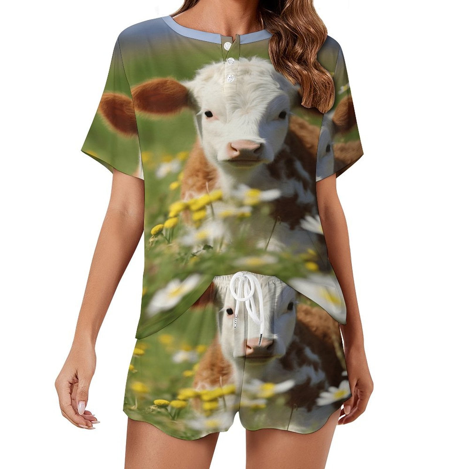 Farmhouse Highland Cow Funny Cattle And Flower Pajamas Set Womens ...