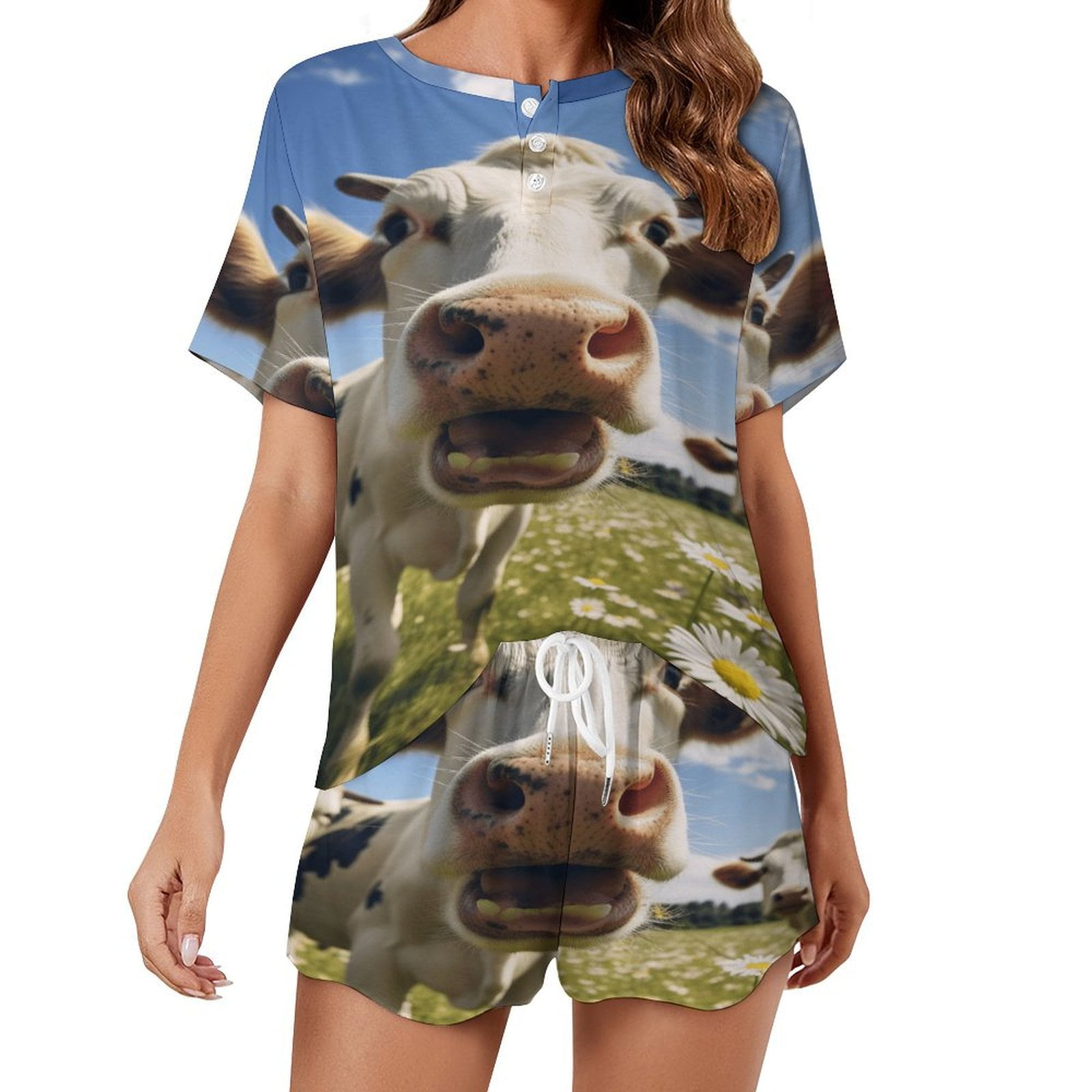 Farmhouse Highland Cow Funny Cattle And Flower Pajamas Set Womens ...
