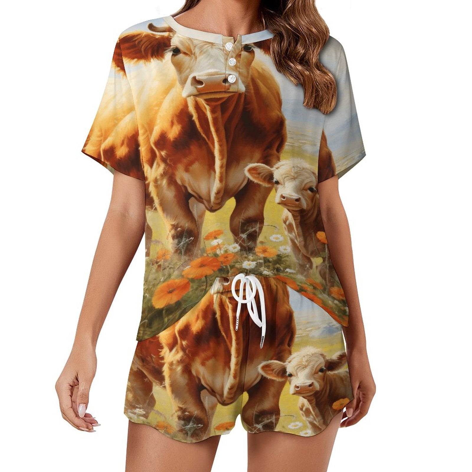Farmhouse Highland Cow Funny Cattle And Flower Pajamas Set Womens ...