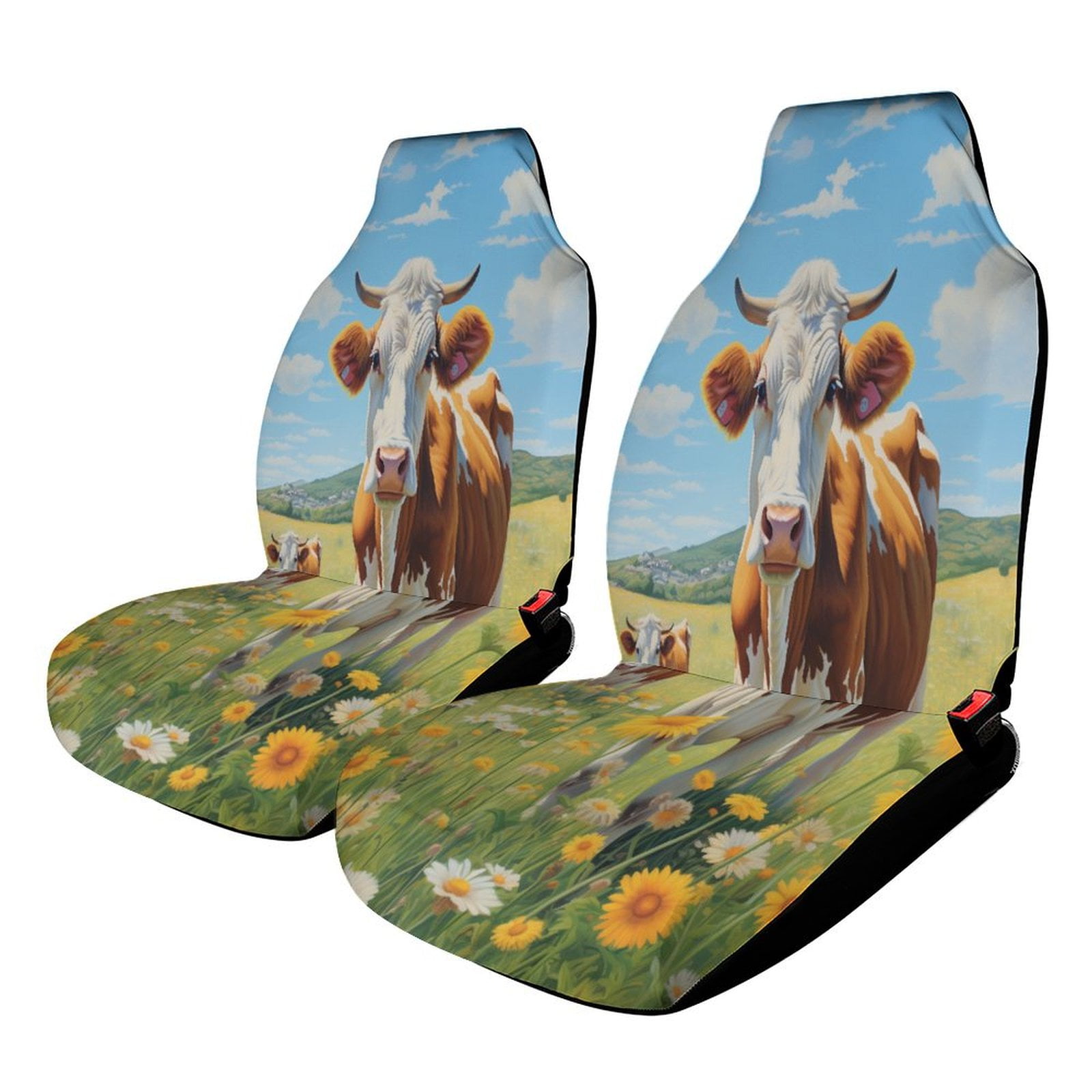 Farmhouse Highland Cow Funny Cattle And Flower Print Car Seat Covers ...