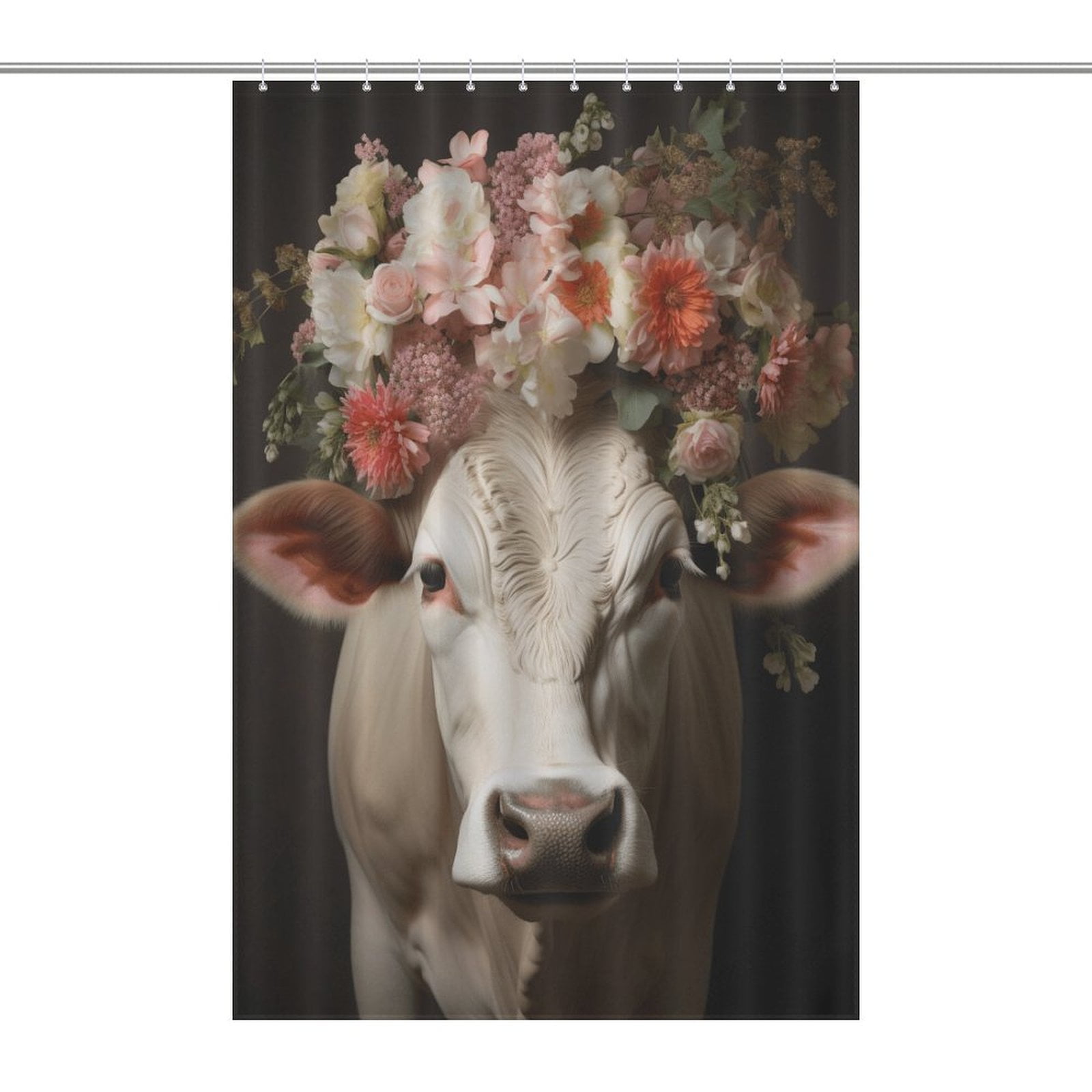 Farmhouse Highland Cow Funny Cattle And Flower Shower Curtain Cloth ...