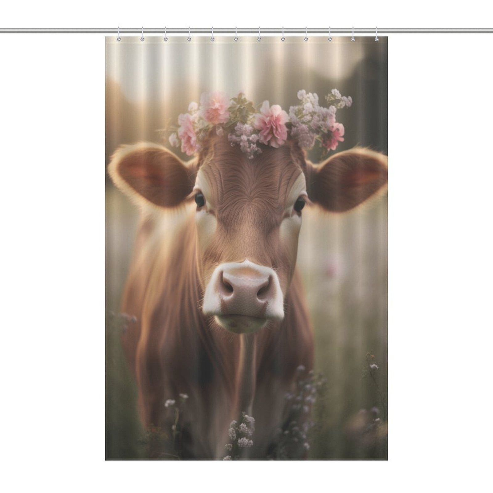 Farmhouse Highland Cow Funny Cattle And Flower Shower Curtain Fabric ...