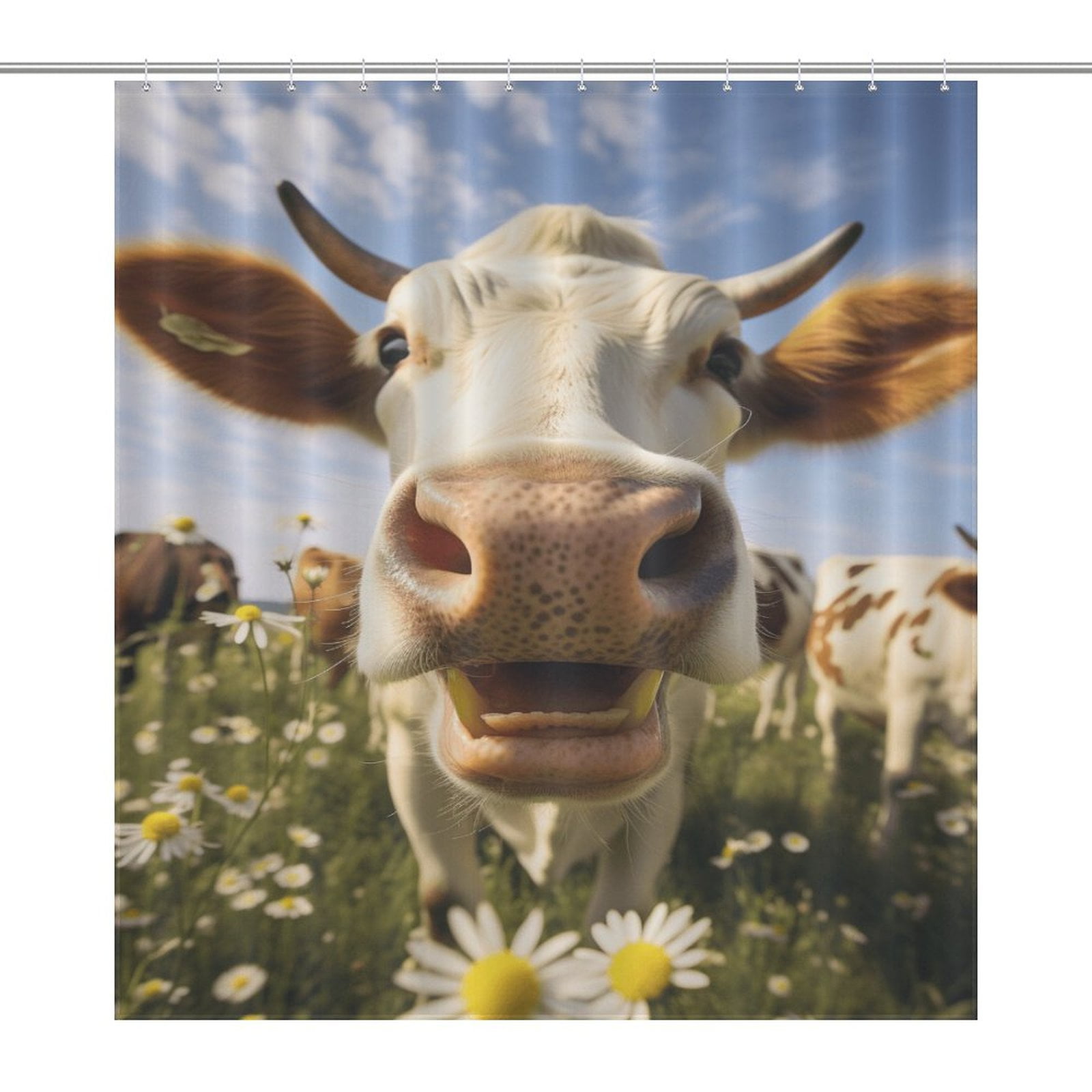 Farmhouse Highland Cow Funny Cattle And Flower Shower Curtain Modern ...