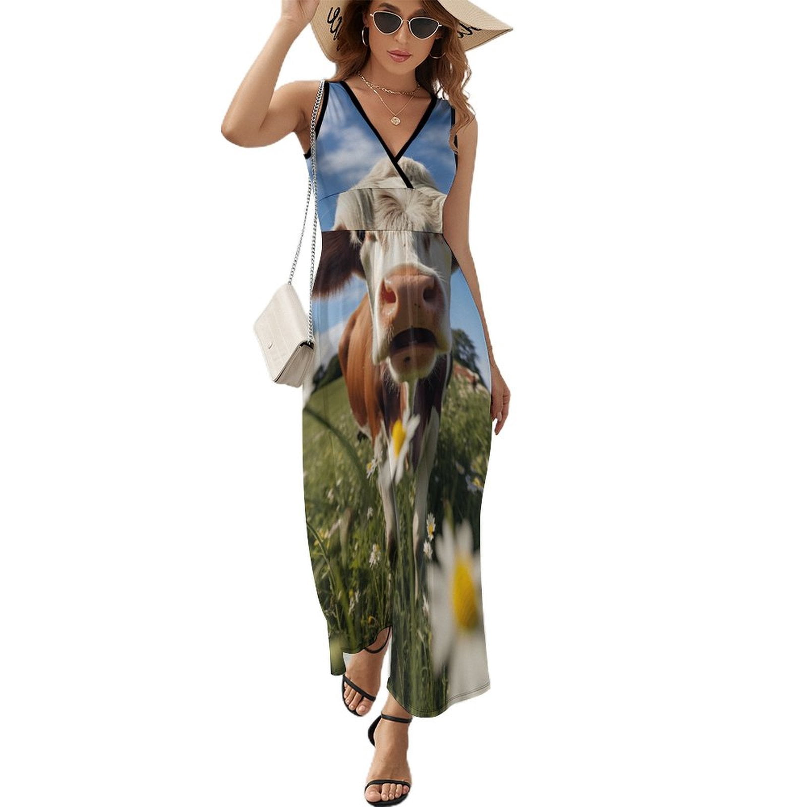 Farmhouse Highland Cow Funny Cattle And Flower Sleeveless Dress Female ...