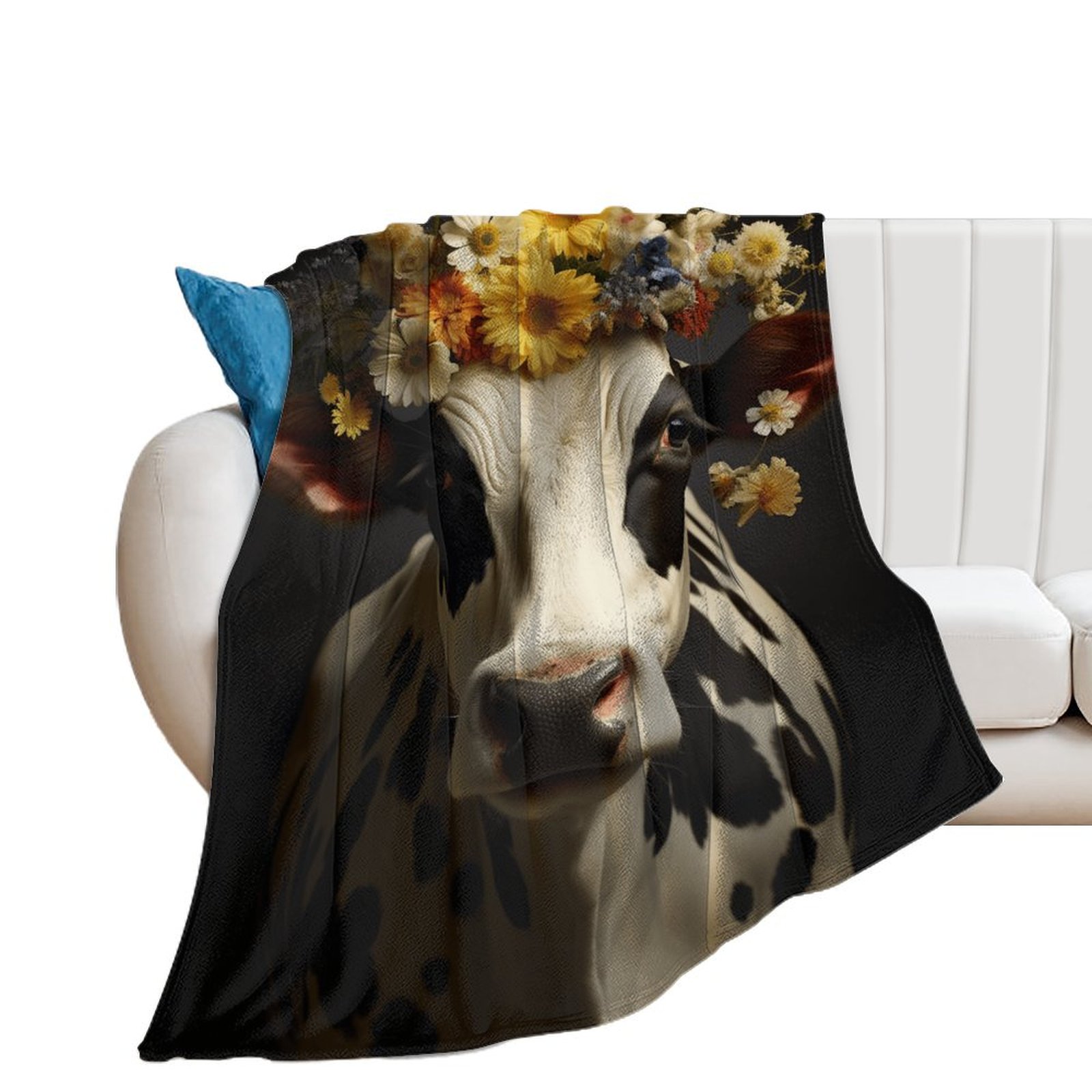 Farmhouse Highland Cow Funny Cattle And Flower Throw Blanket for Women ...
