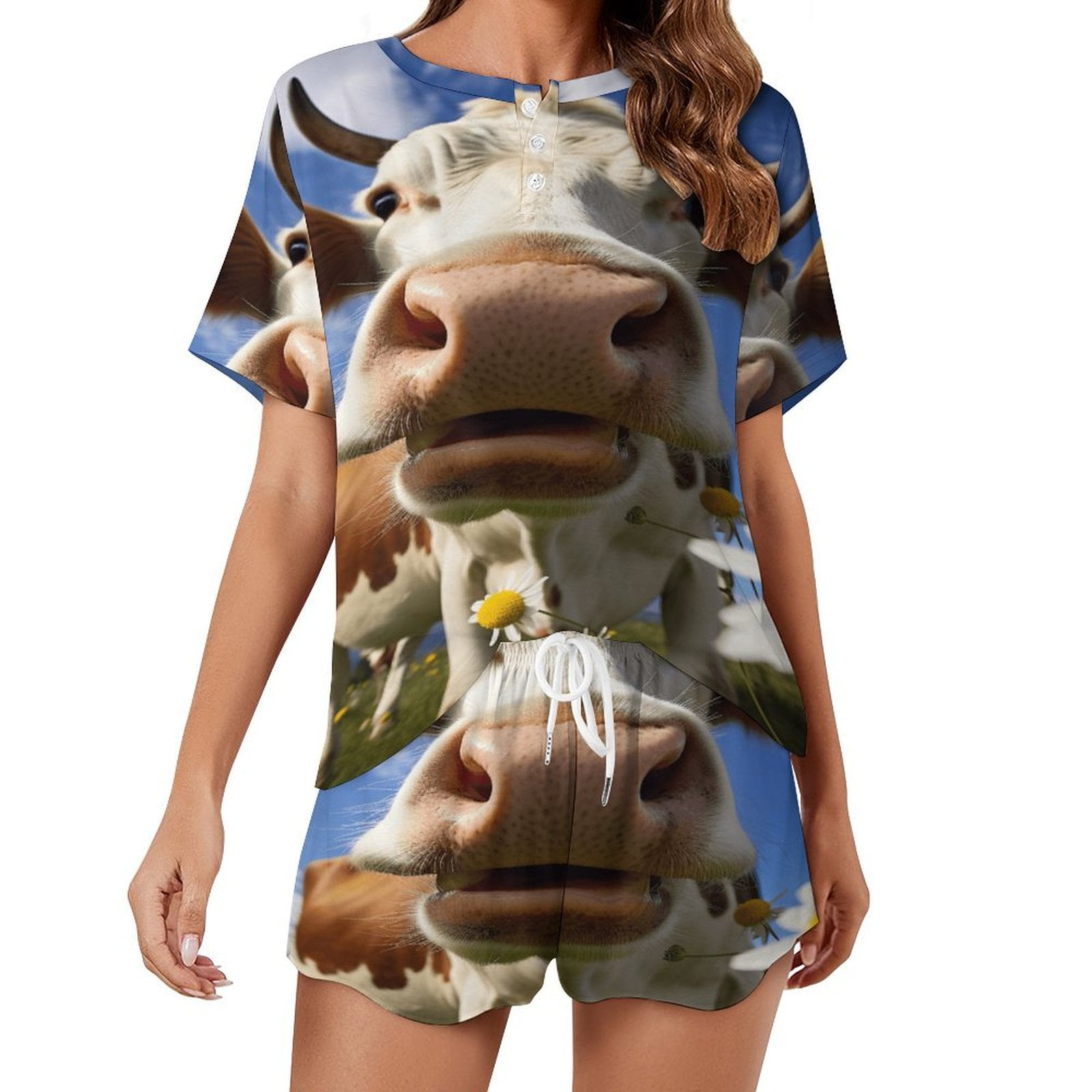 Farmhouse Highland Cow Funny Cattle And Flower Women's Ruffle Short ...