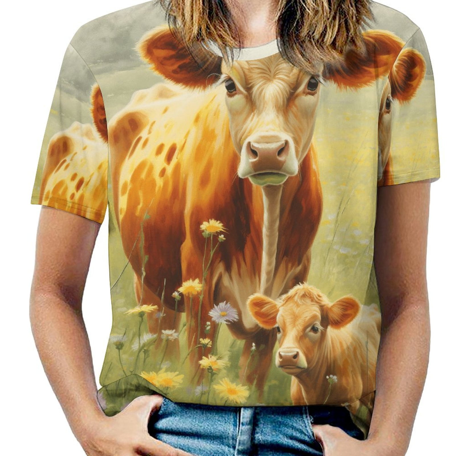 Farmhouse Highland Cow Funny Cattle And Flower Womens Tops Women's ...