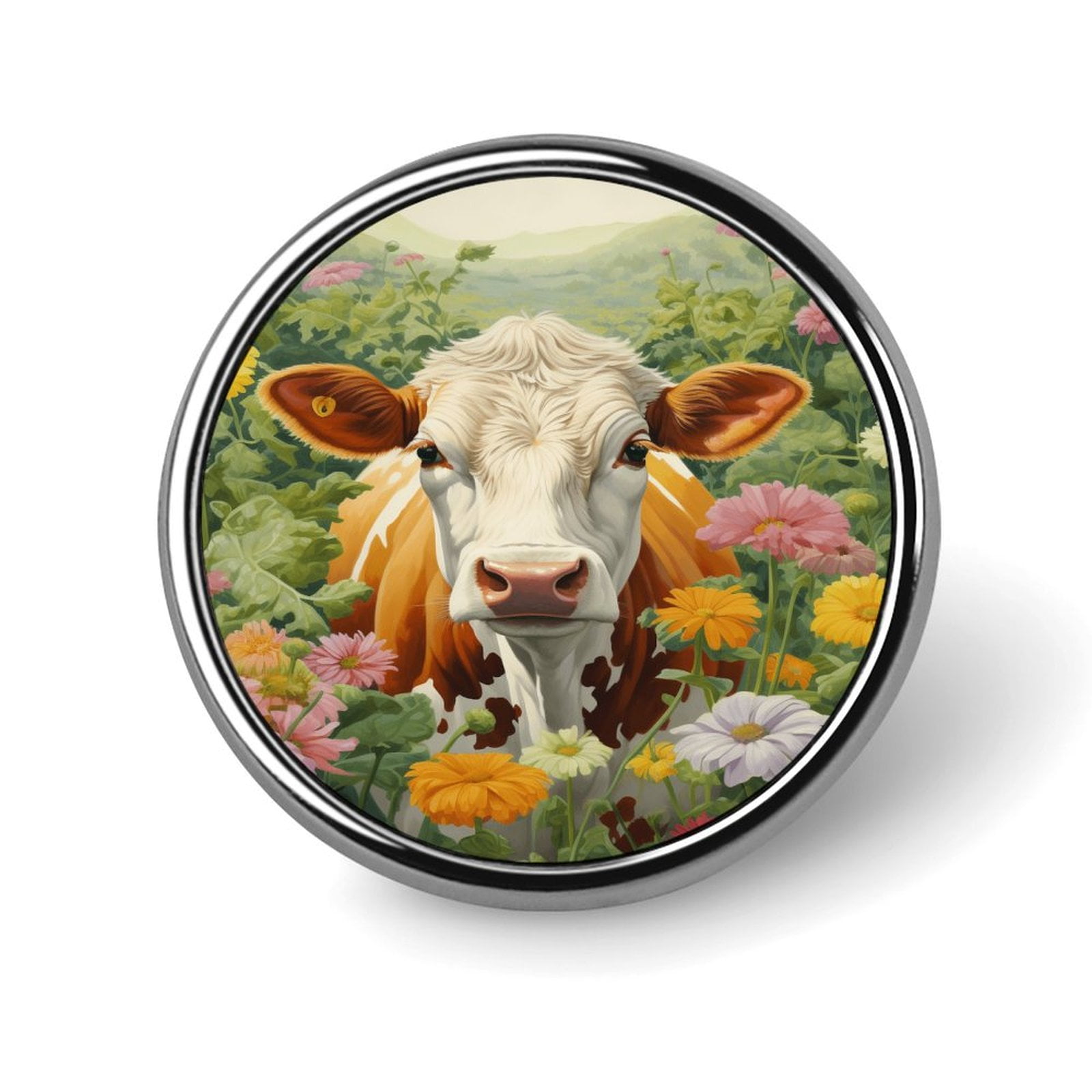 Farmhouse Highland Cow Funny Cattle And Flower Aluminium Alloy Round ...