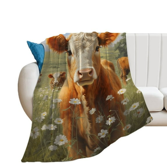 Farmhouse Highland Cow Funny Cattle And Flower Blanket for Bed Throw ...