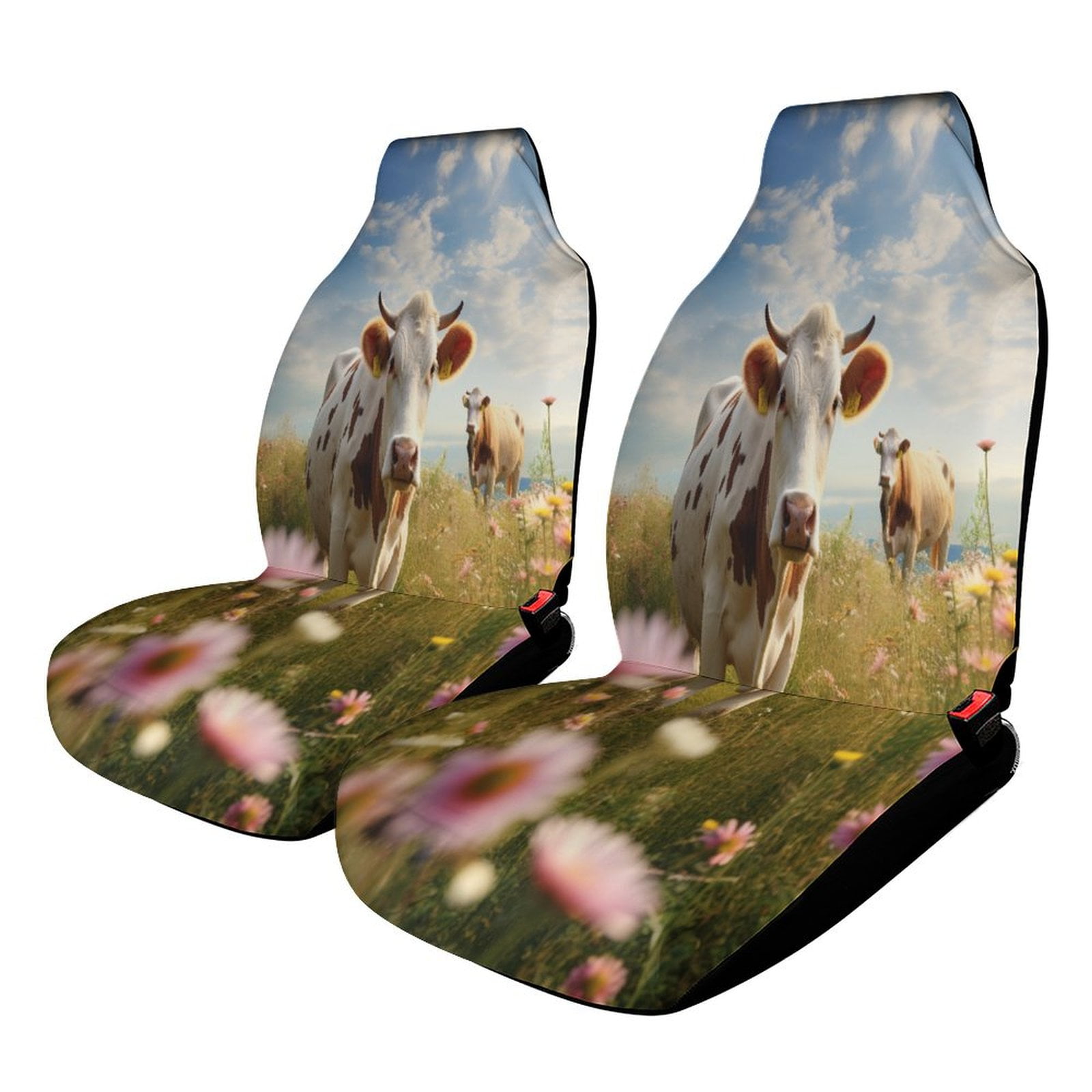 Farmhouse Highland Cow Funny Cattle And Flower Car Seat Covers Front ...