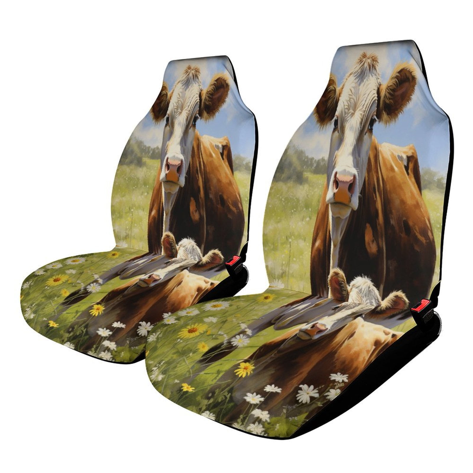 Farmhouse Highland Cow Funny Cattle And Flower Car Seat Covers Set of ...