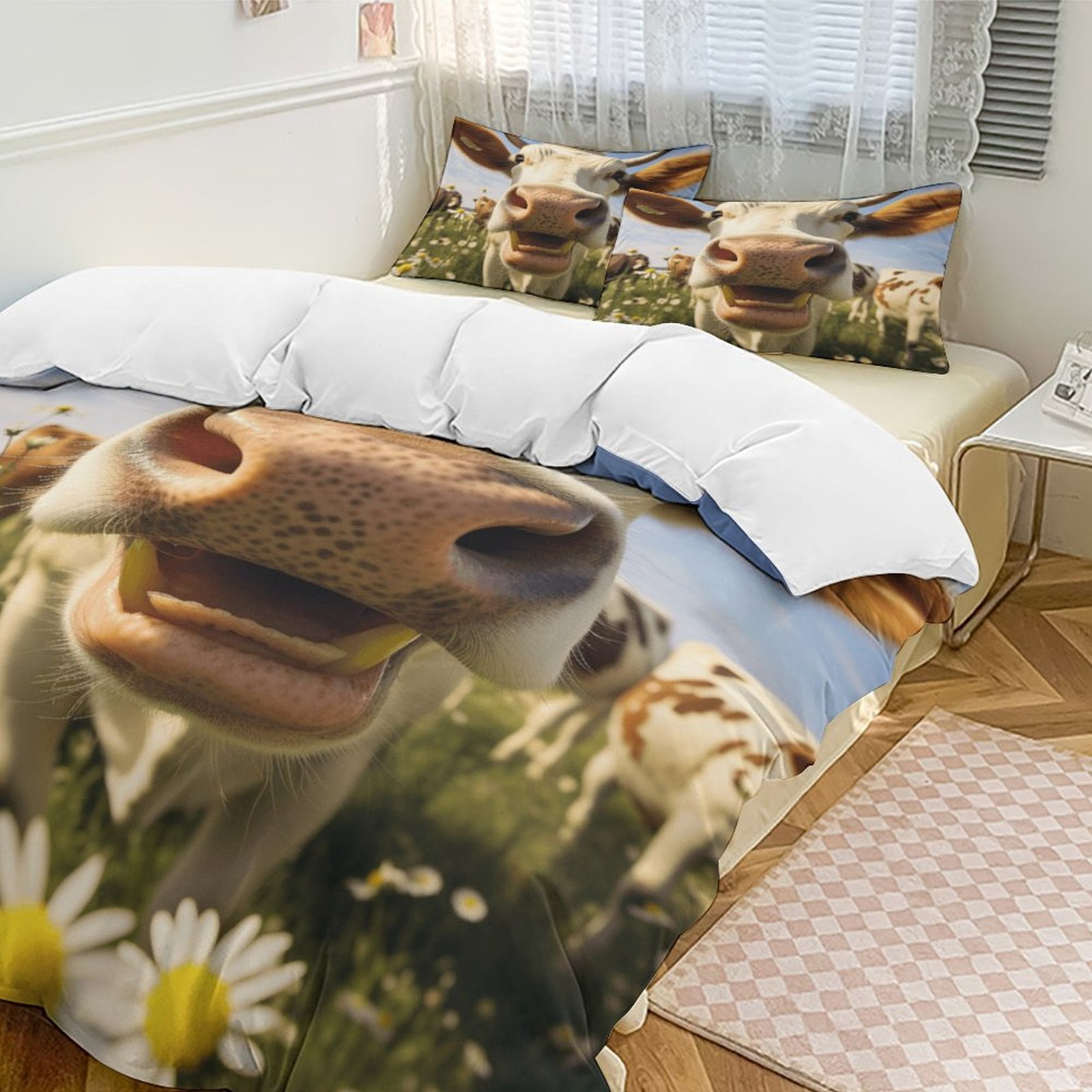 Farmhouse Highland Cow Funny Cattle And Flower Duvet Cover Set King ...