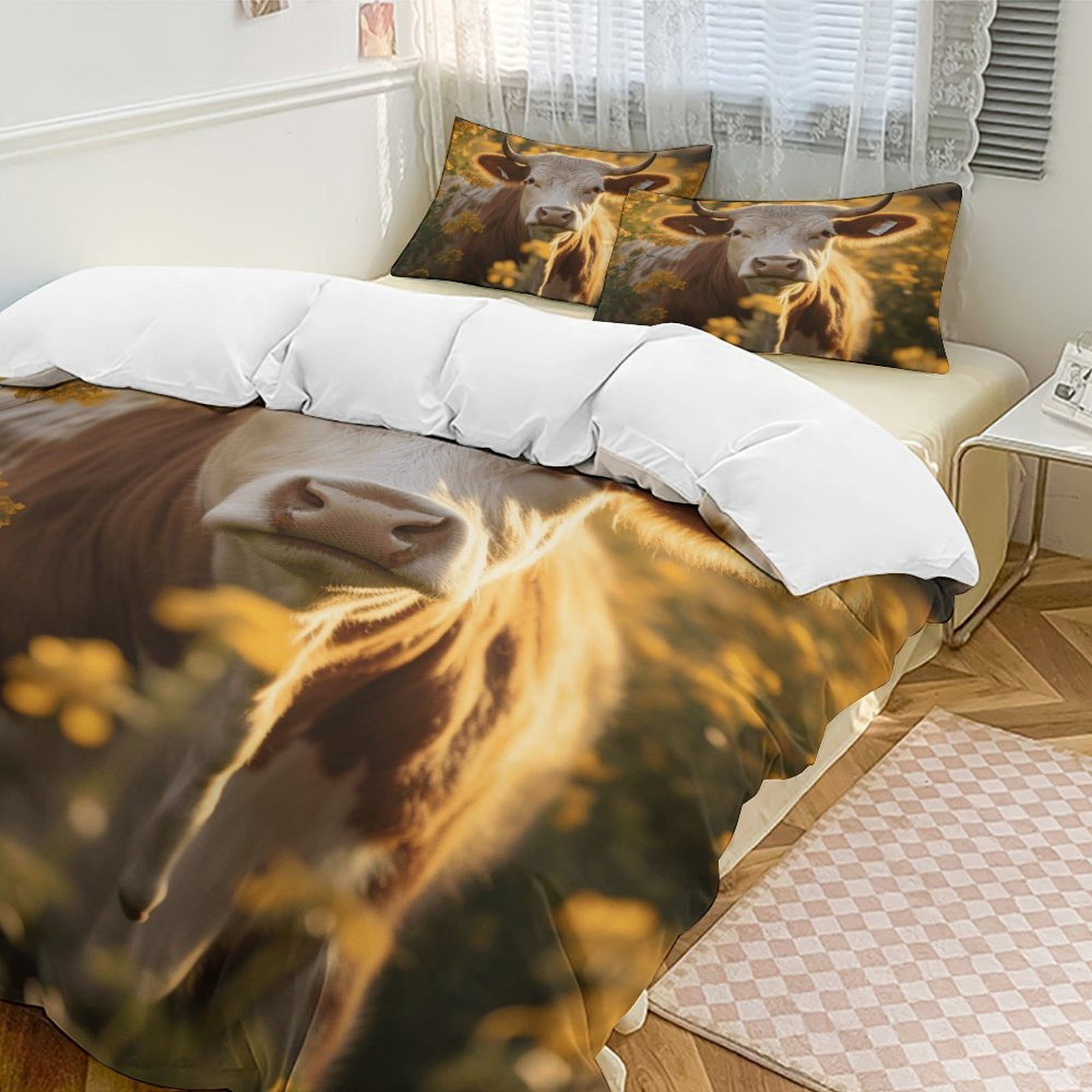 Farmhouse Highland Cow Funny Cattle And Flower Duvet Cover Set King ...