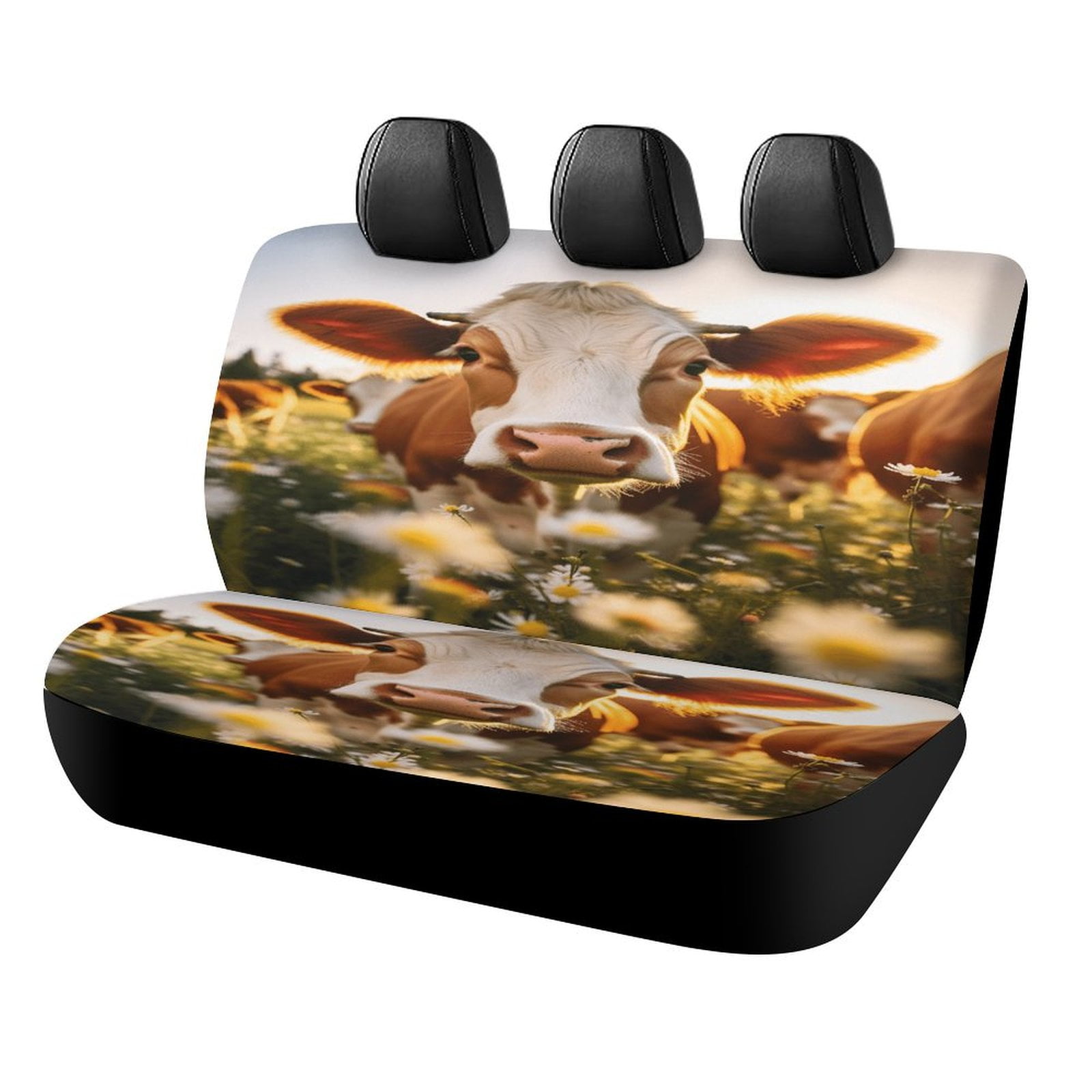Farmhouse Highland Cow Funny Cattle And Flower Rear Seat Covers, Car ...
