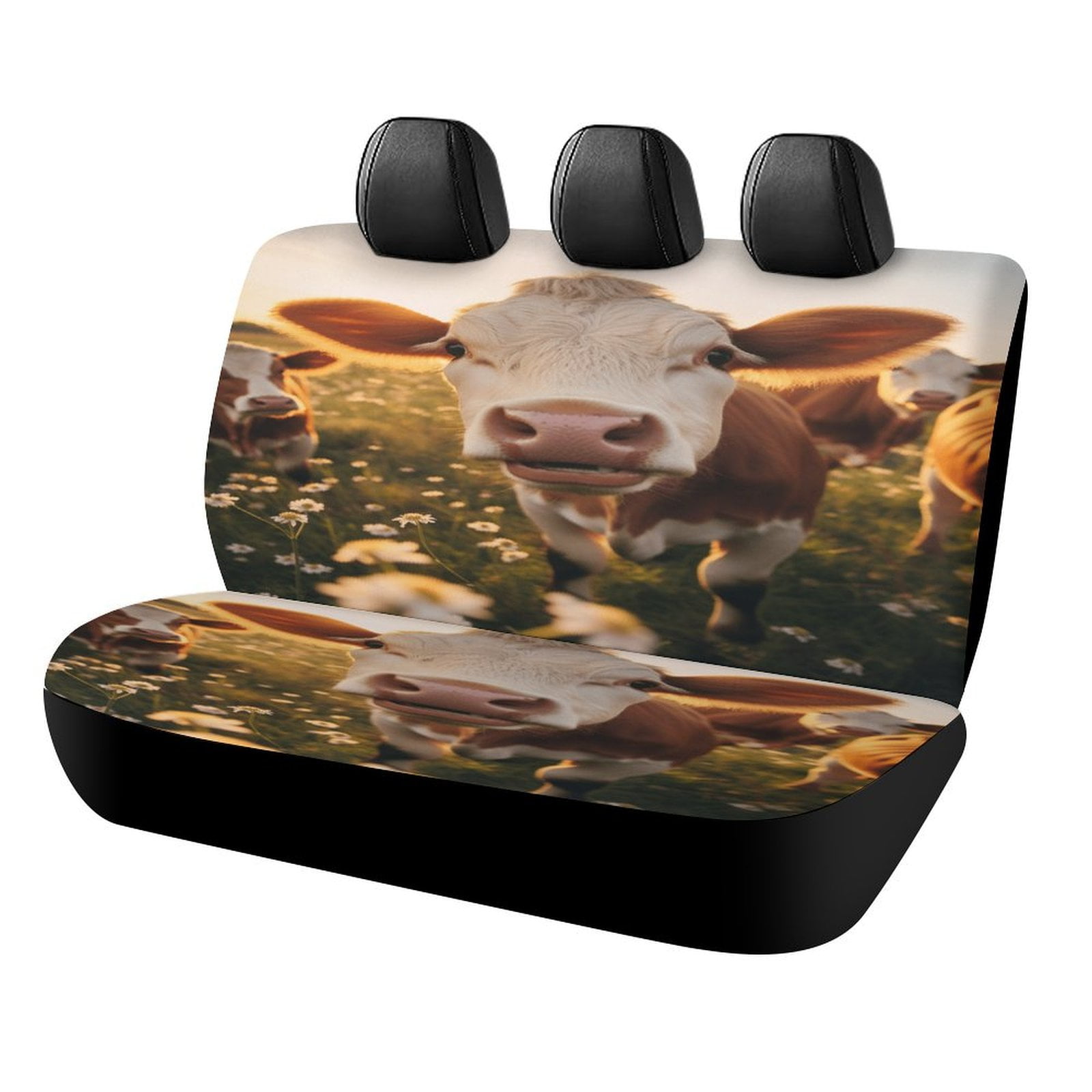 Farmhouse Highland Cow Funny Cattle And Flower Rear Seat Covers, Car ...
