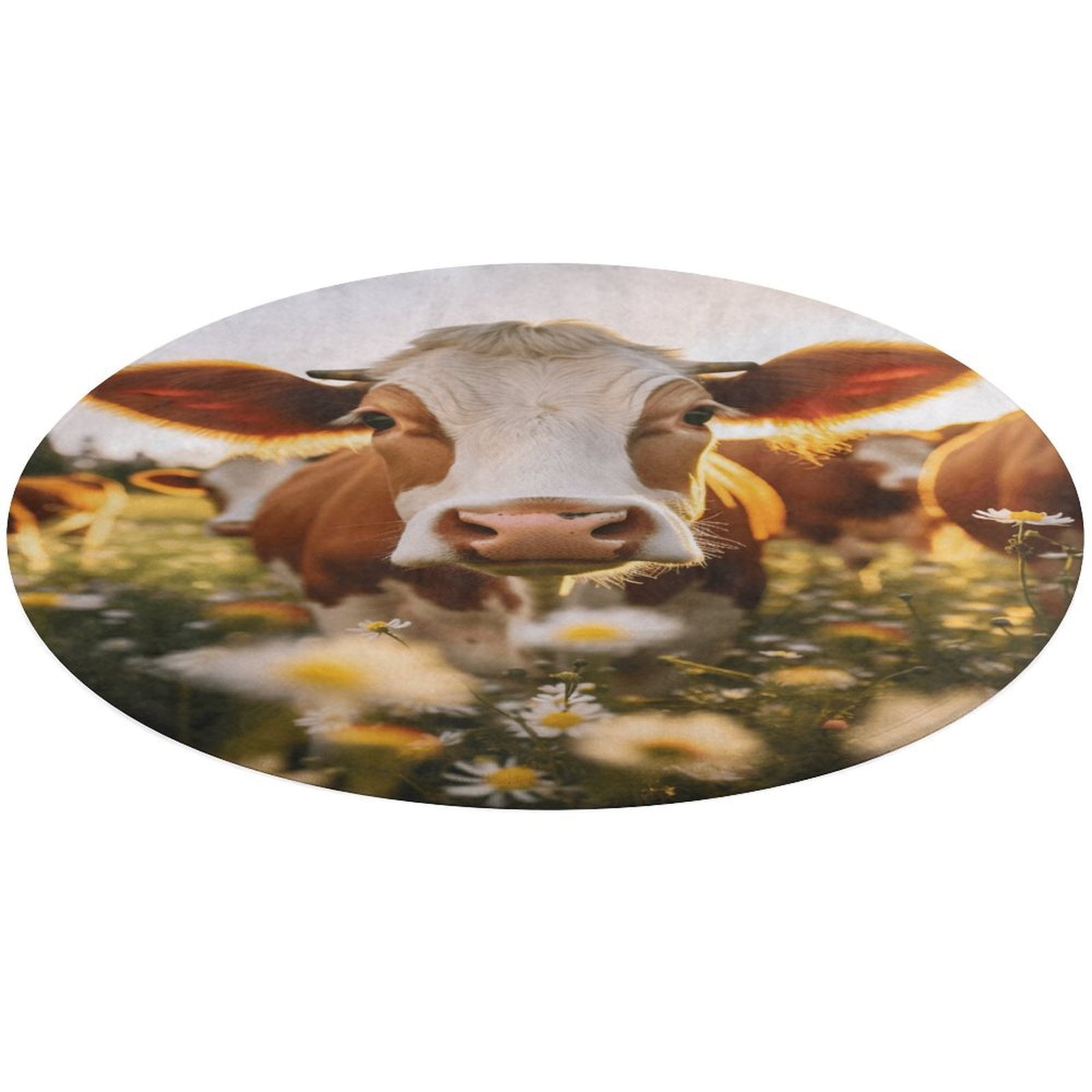 Farmhouse Highland Cow Funny Cattle And Flower Round Rugs -Washable Non ...