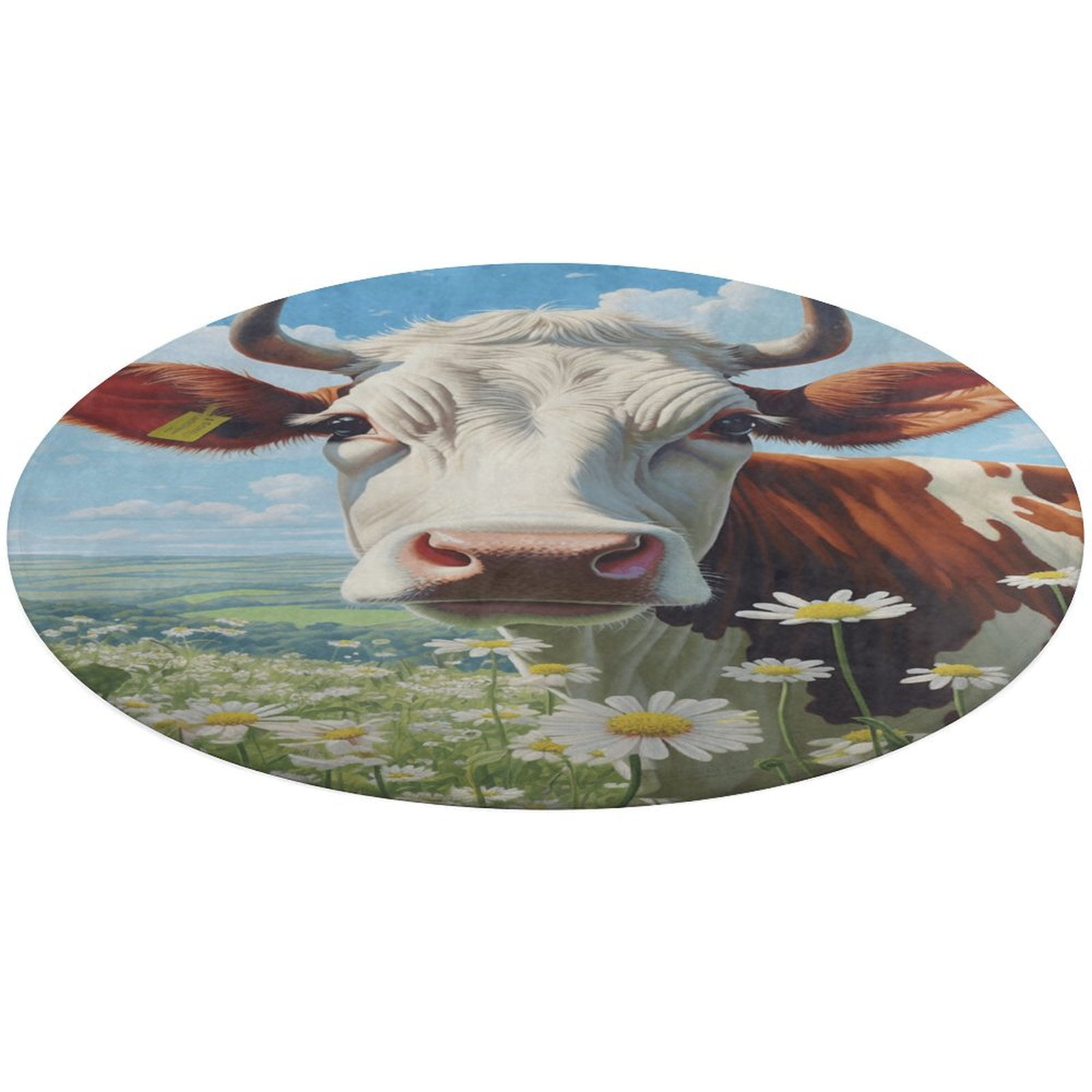 Farmhouse Highland Cow Funny Cattle And Flower Round Rugs -Washable Non ...