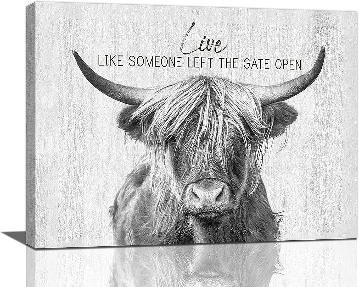 Farmhouse Highland Cow Wall Art Black and White Cow Bathroom Pictures ...