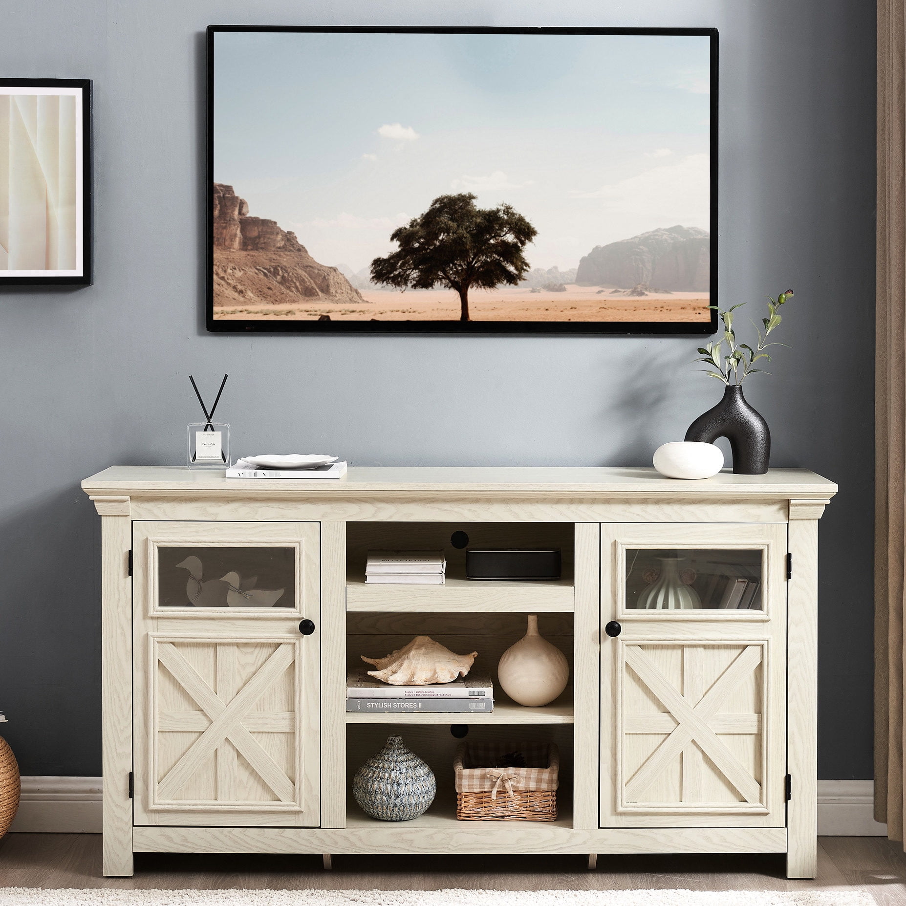 Farmhouse Home Entertainment Cabinet | Open and Closed Storage for ...
