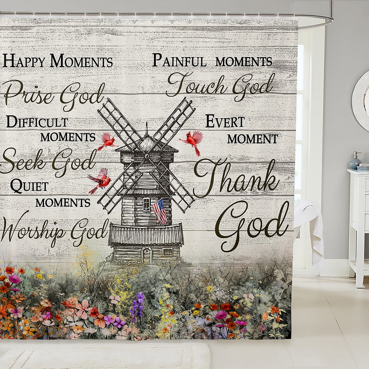 Farmhouse Hummingbird Shower Curtain Rustic Windmill Bathroom Shower ...