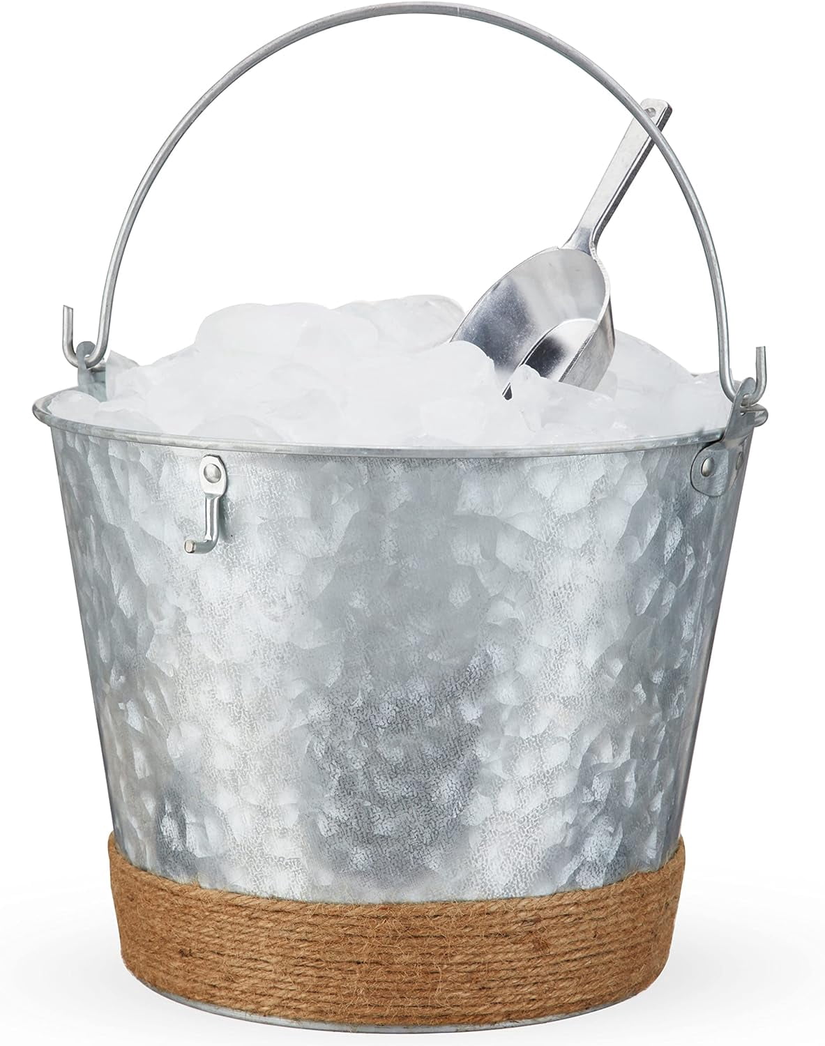 Farmhouse Ice Bucket with Scoop - Beverage Tub Wrapped with Rope for ...
